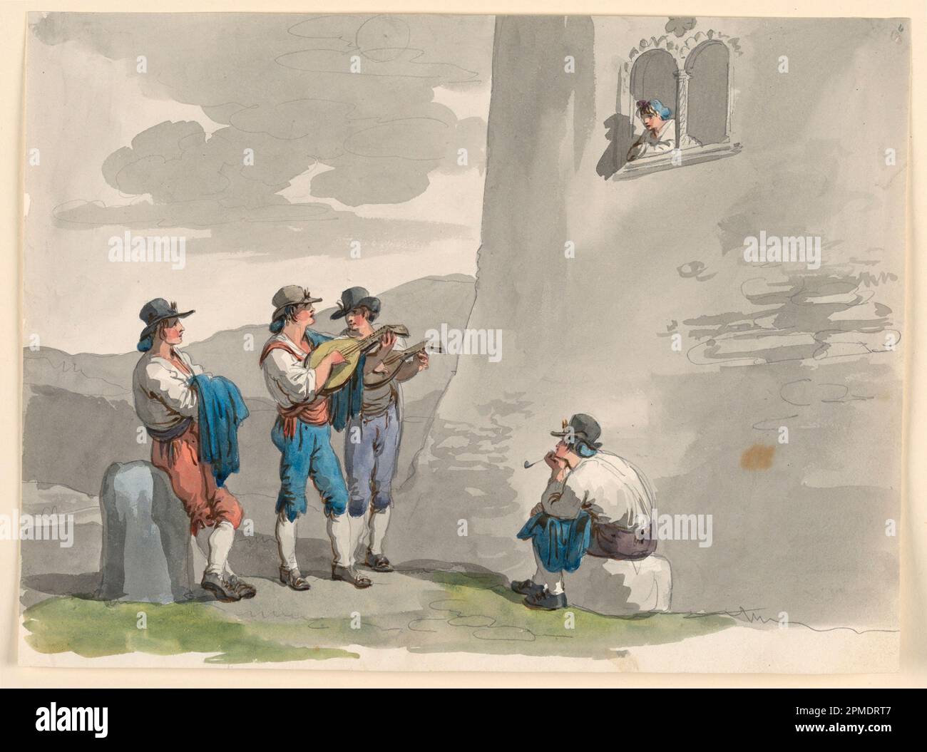Drawing, The Serenade; Bartolomeo Pinelli (Roman, 1781 - 1835); Italy ...