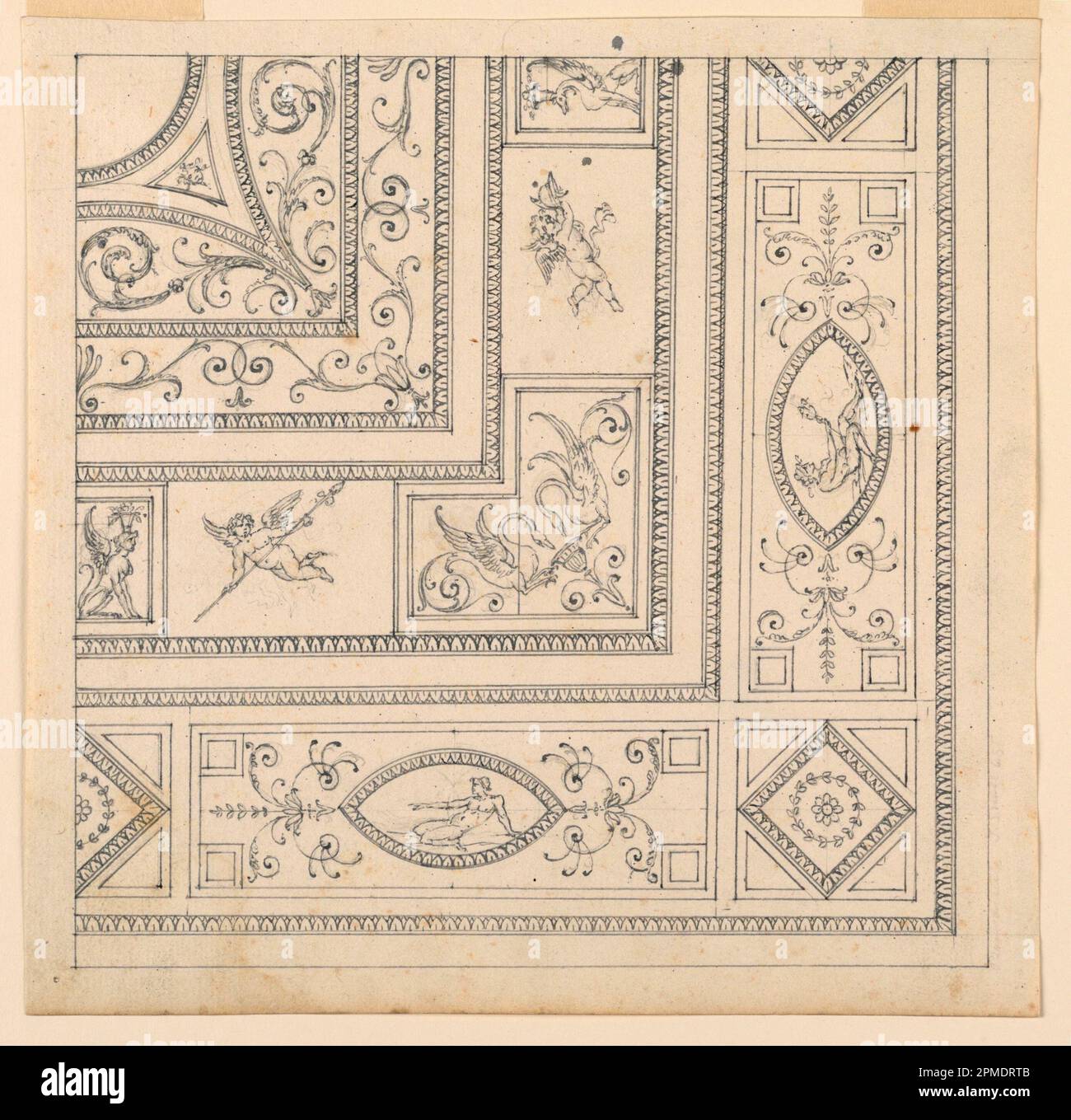 Drawing, Design for a Square Ceiling; Italy; graphite, pen and ink on ...