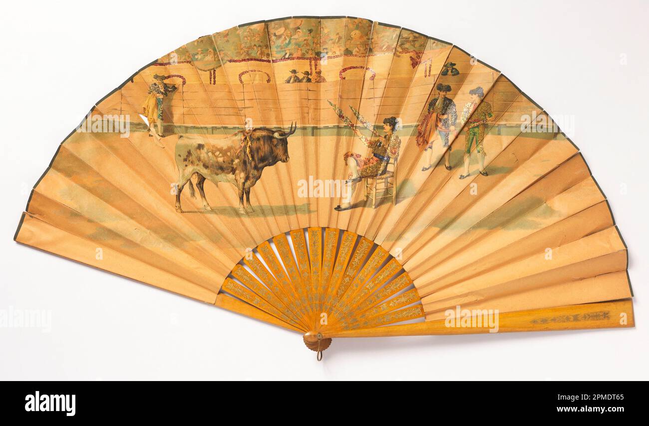 Pleated Fan (Spain); paper leaf with chromolithograph, wood sticks ...