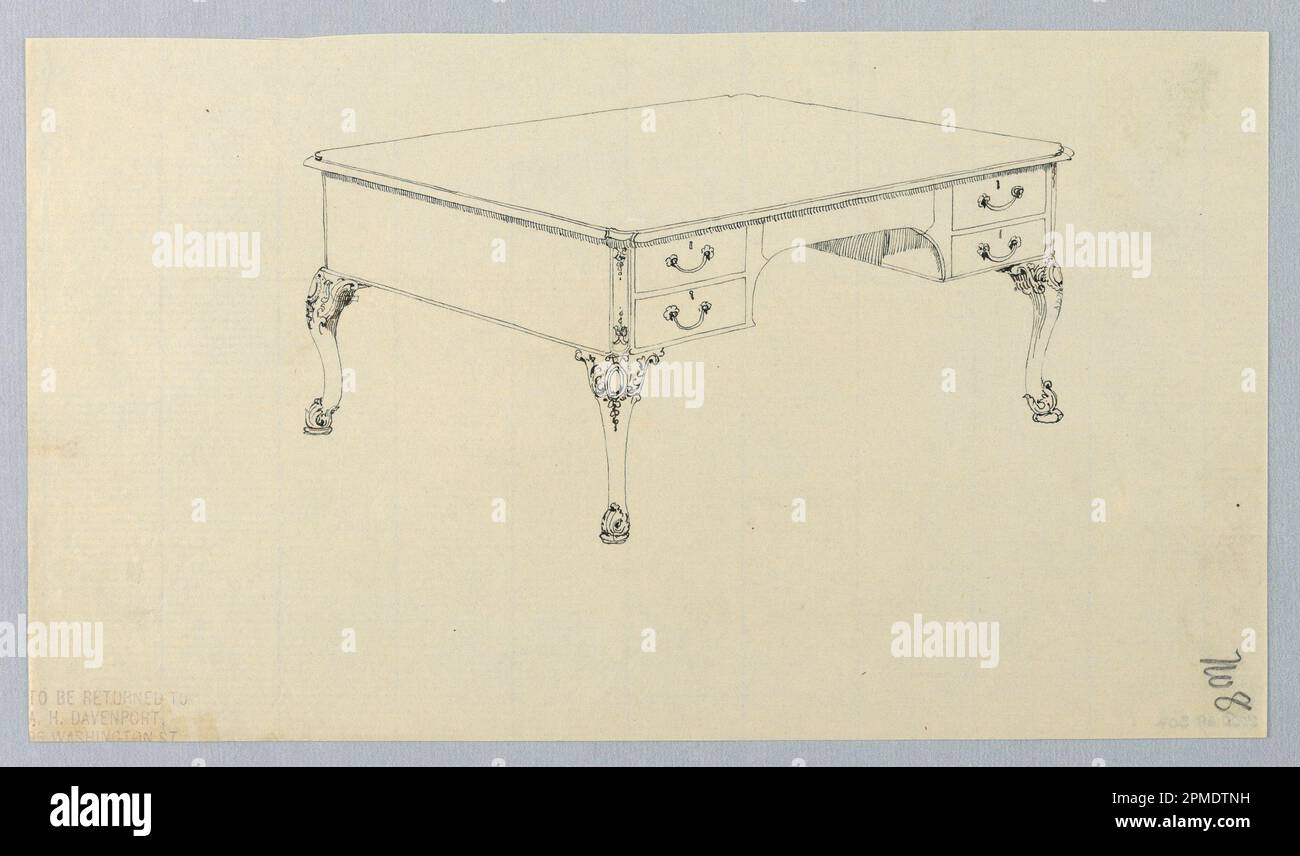 Drawing, Design for Rectangular Writing Table No. 8 with Four Drawers ...