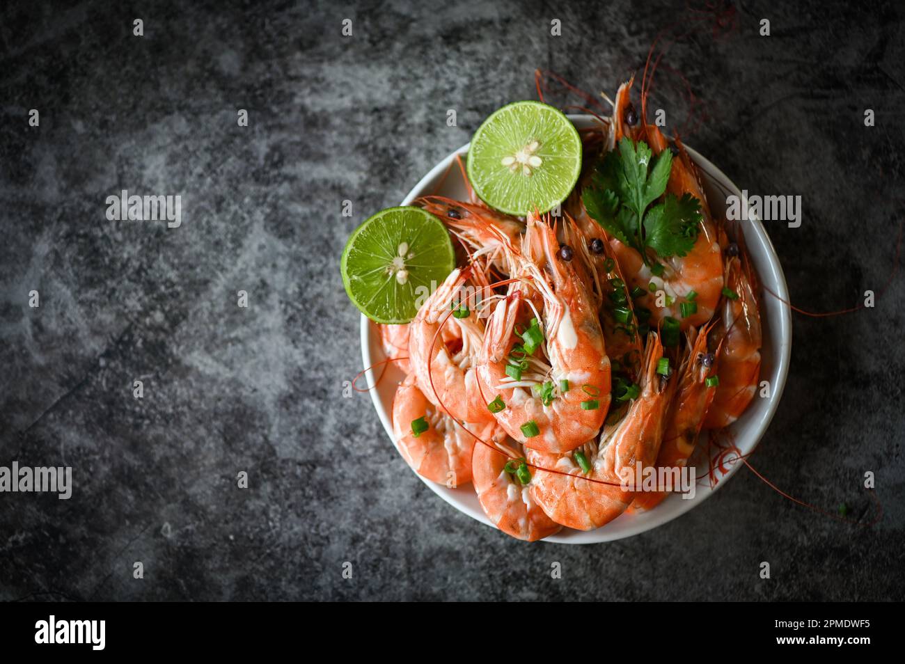 shrimp on white plate background dining table food, Fresh shrimps ...