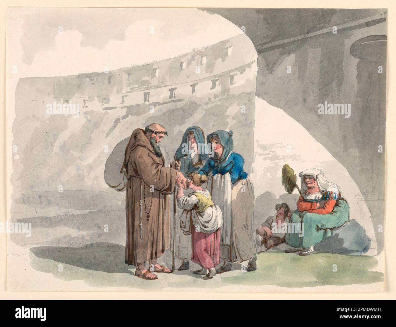 Drawing, Salutation of a Hermit; Bartolomeo Pinelli (Roman, 1781 - 1835 ...