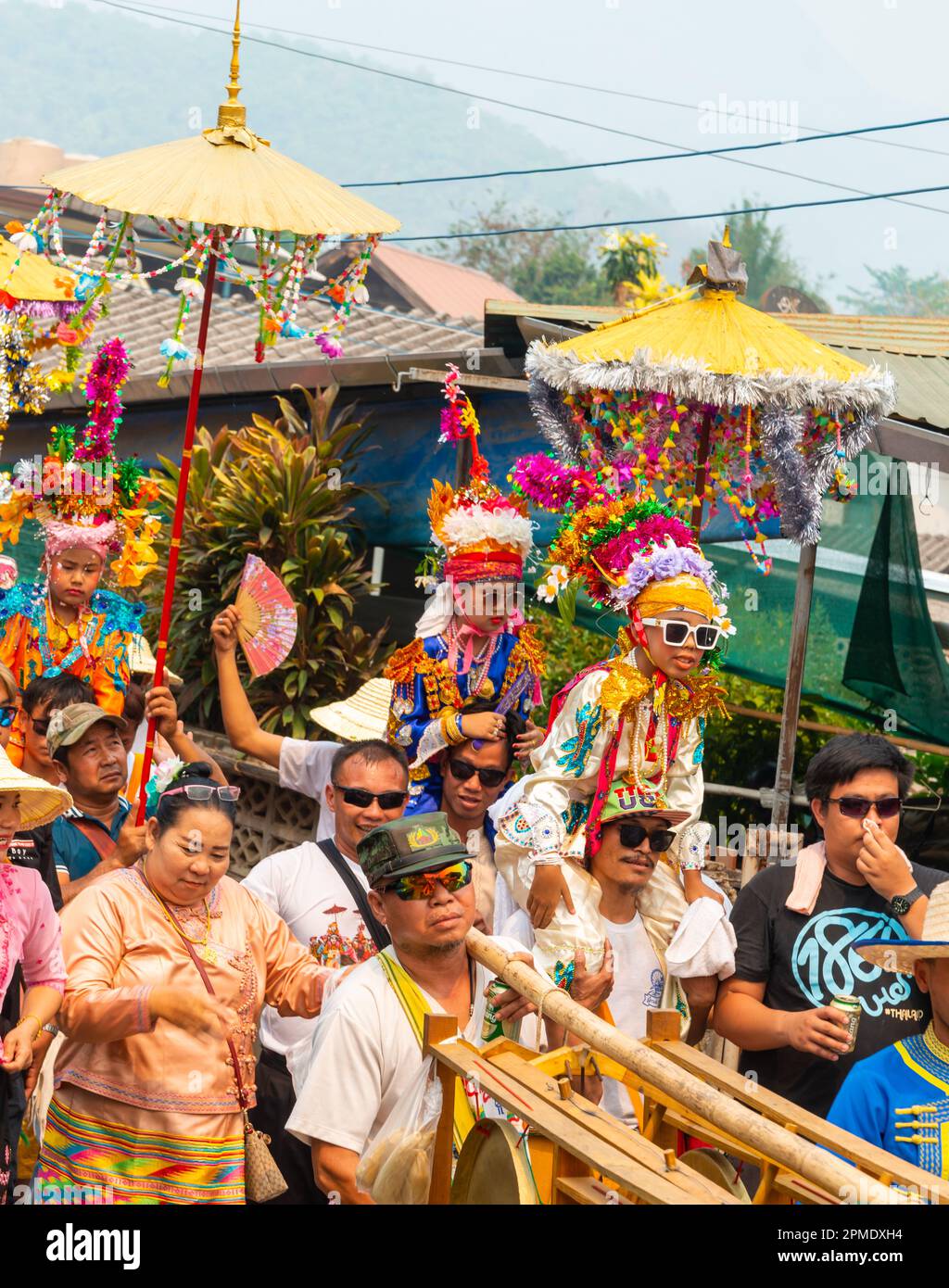 Pai,Mae Hong Son,Thailand-April 4th 2023:Boys,aged between seven and ...