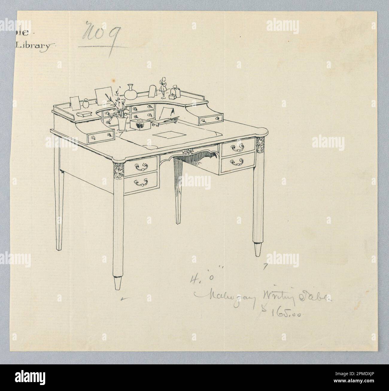 Drawing, Design for Hallway Writing Table No. 9; Designed by A.N ...