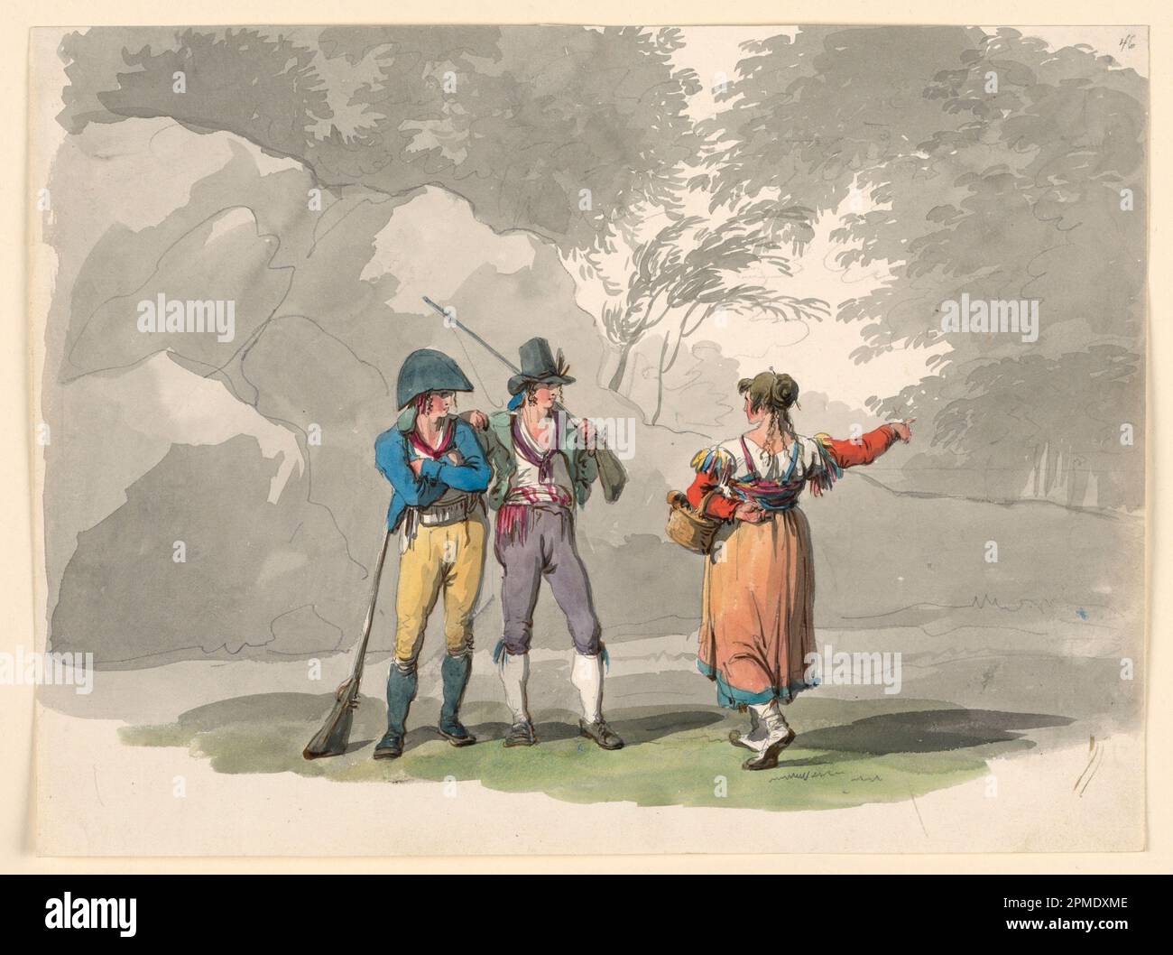 Drawing, A Woman and Two Men with Guns. Costumes of the Kingdom of ...