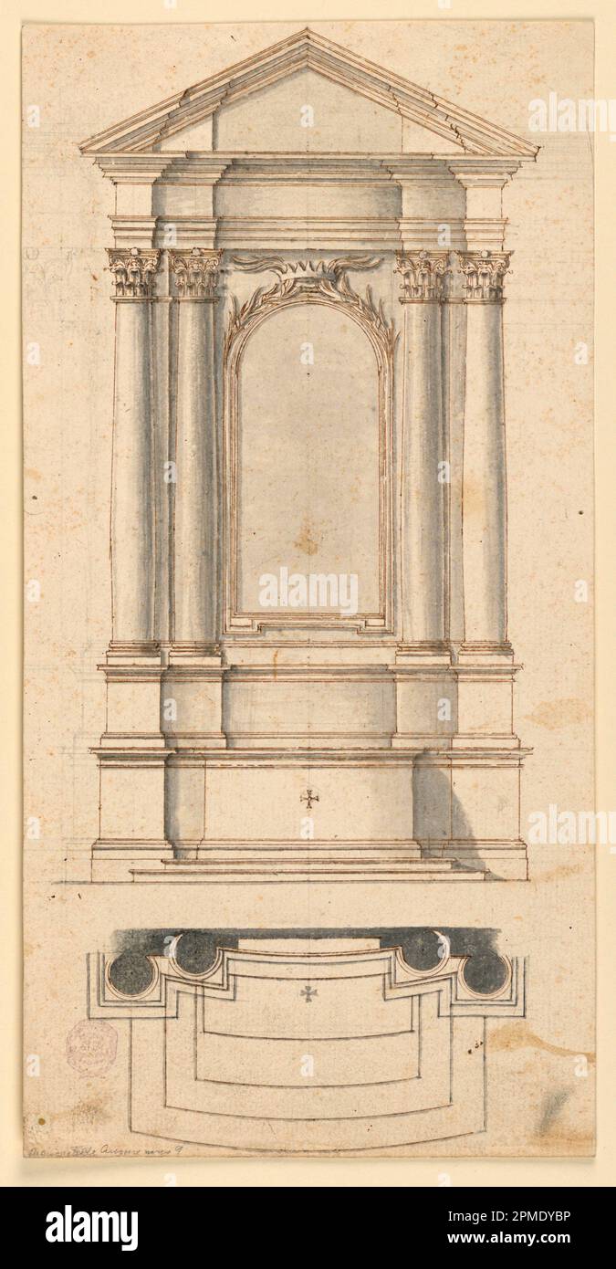 Drawing, Project for an altar; Italy; pencil, brush, pen, sepia and ...