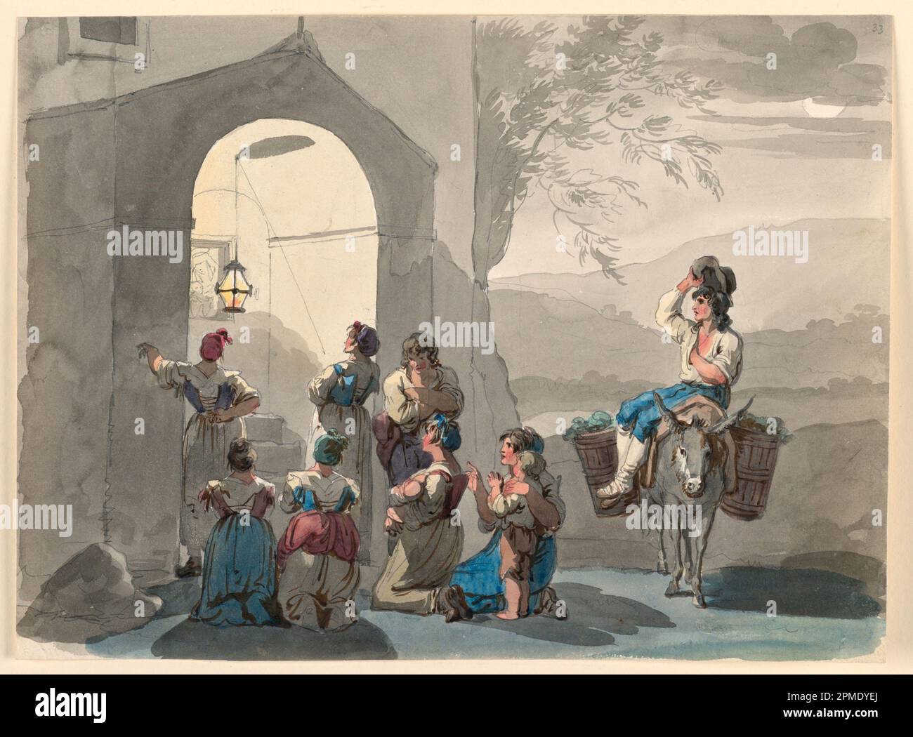 Drawing, Ave Maria at Tivoli; Bartolomeo Pinelli (Roman, 1781 - 1835 ...