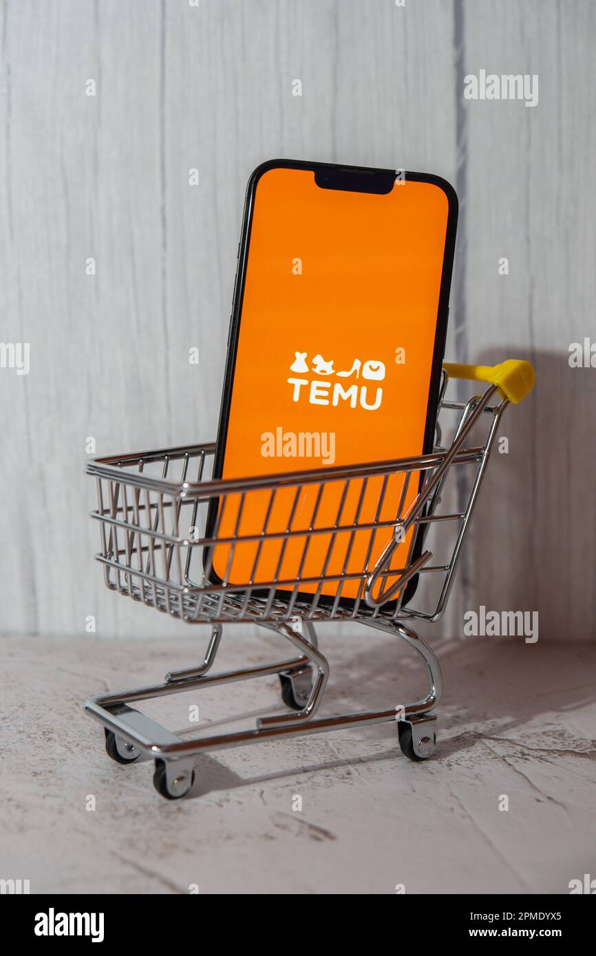 Gdansk, Poland - March 2023 Temu app icon in screen of mobile phone ...