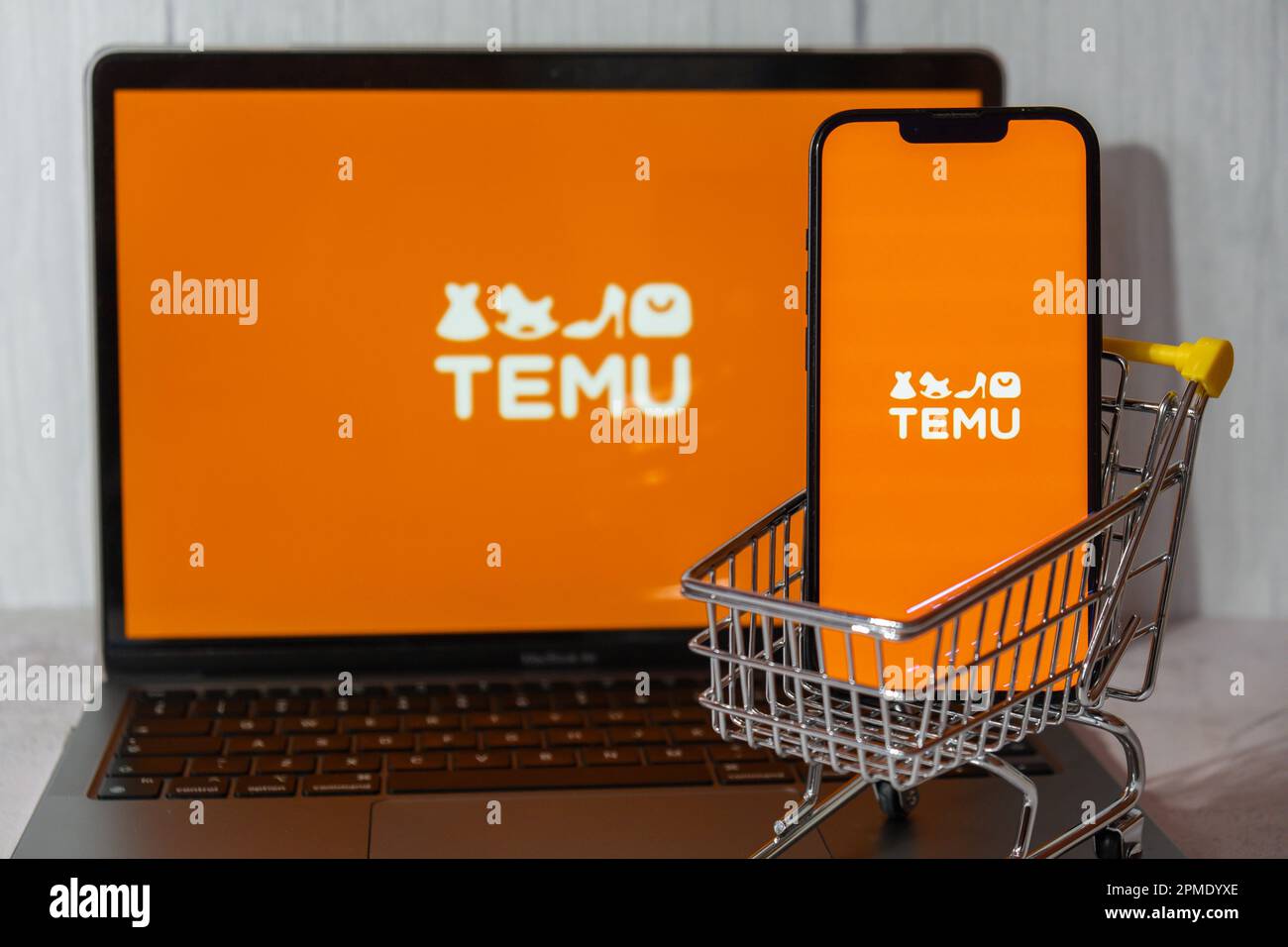 Gdansk, Poland - March 2023 Temu app icon in screen of MacBook Apple ...