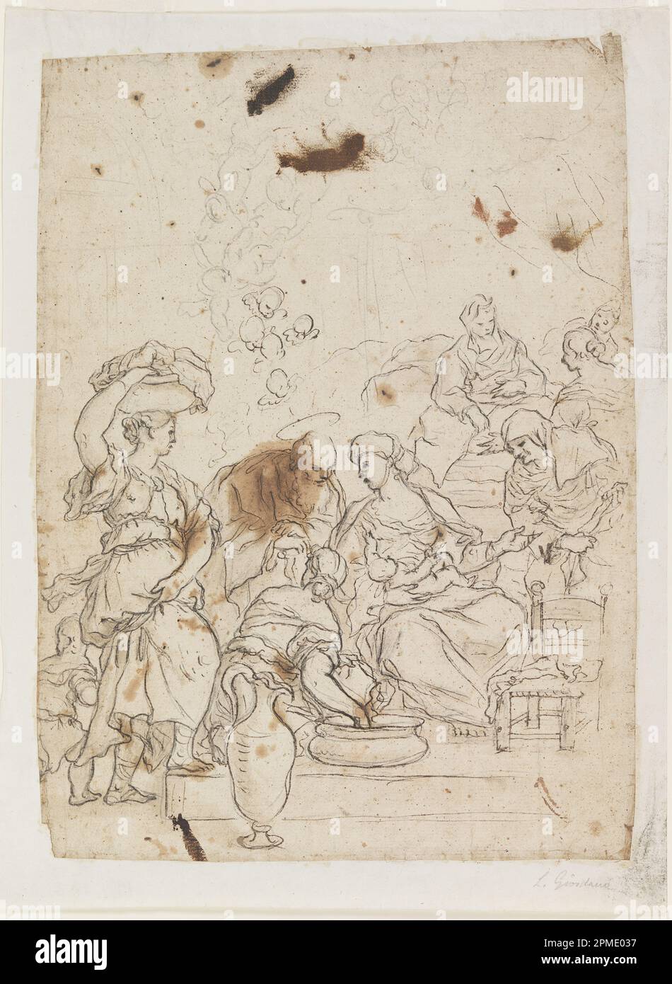 Drawing, Birth of the Virgin; After Luca Giordano (Italian, 1634 - 1705 ...
