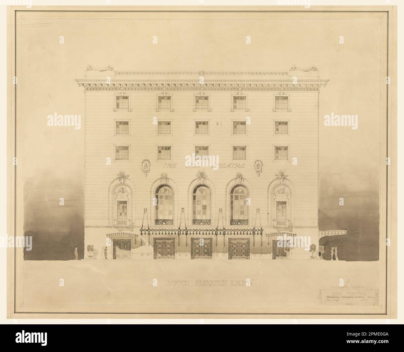 Drawing, The New Theatre; Architect: Firm of Warren and Wetmore ...