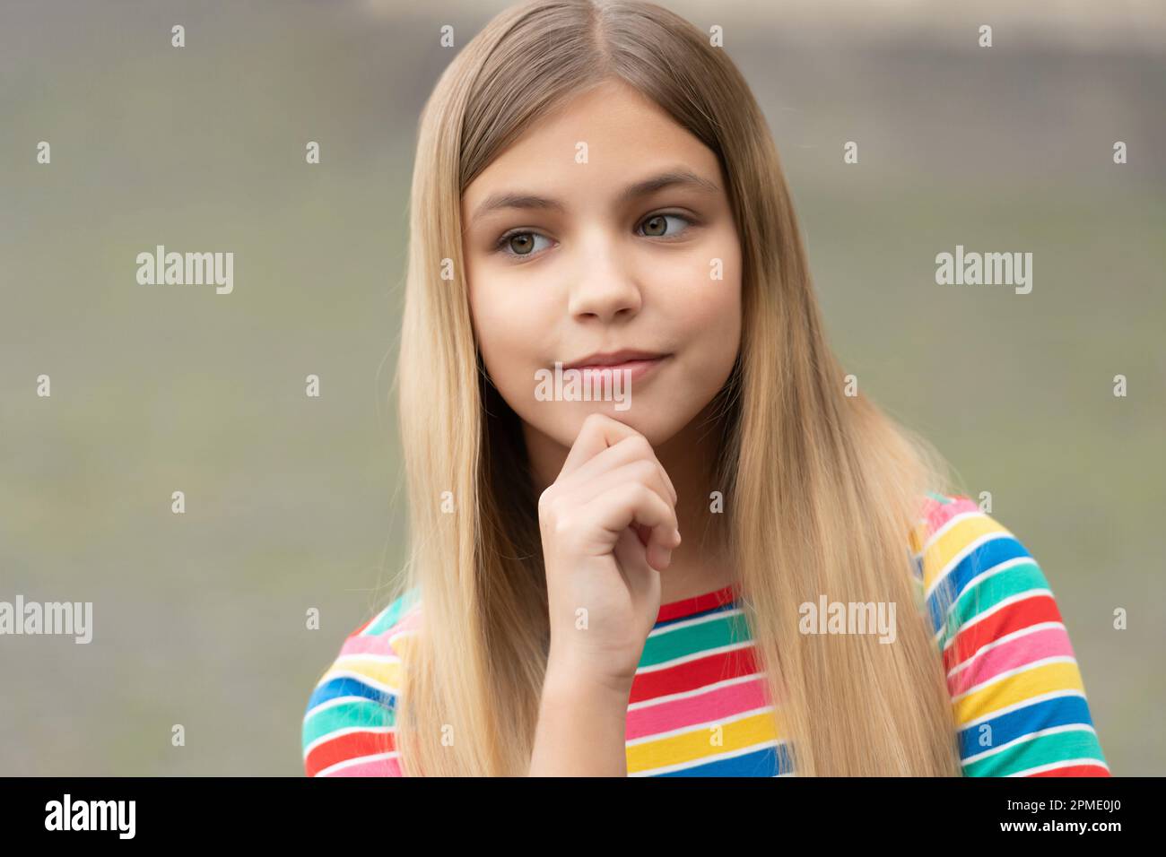 portrait of thoughtful teen girl with blonde hair. portrait of teen ...