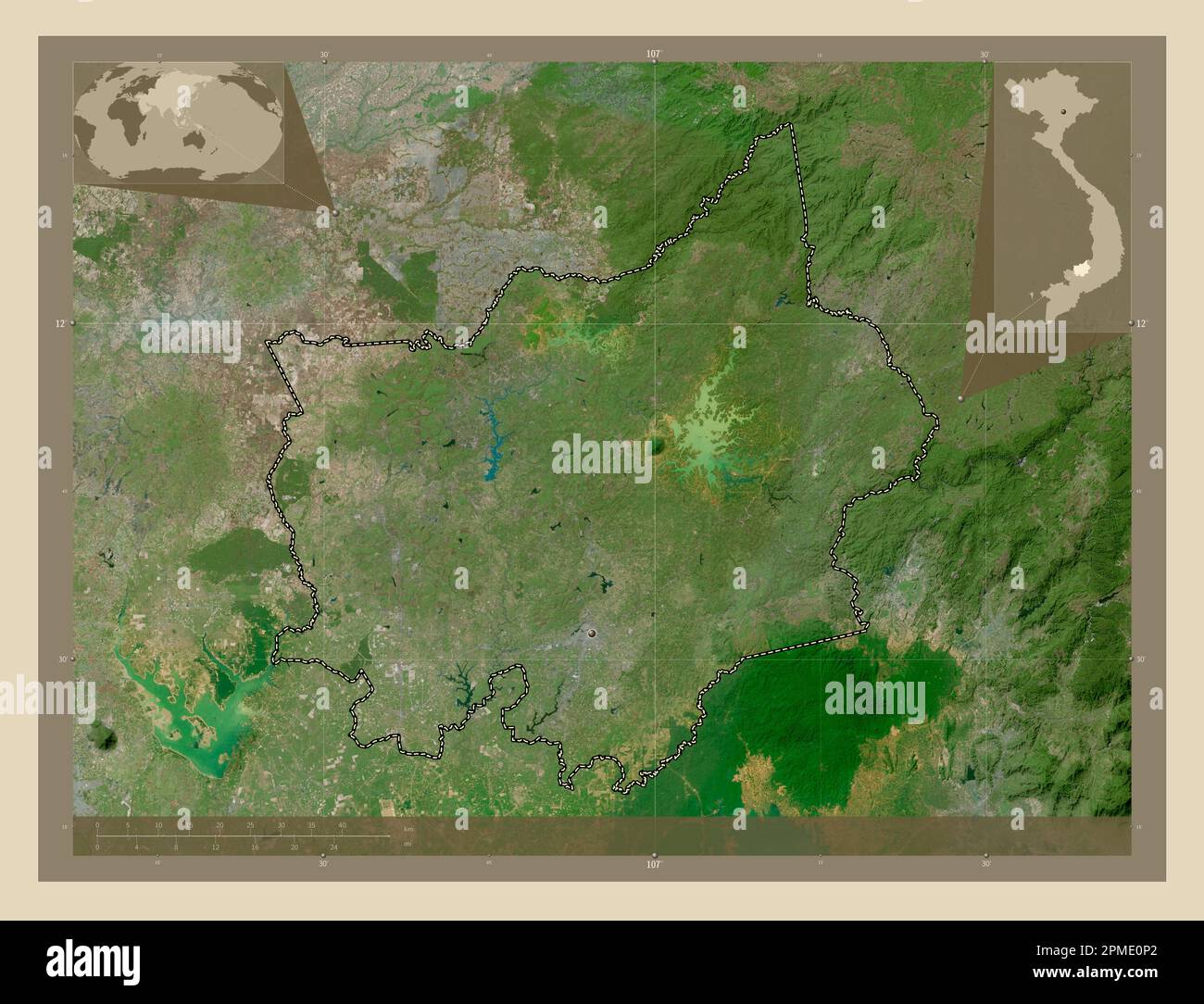 Binh Phuoc, province of Vietnam. High resolution satellite map. Corner ...