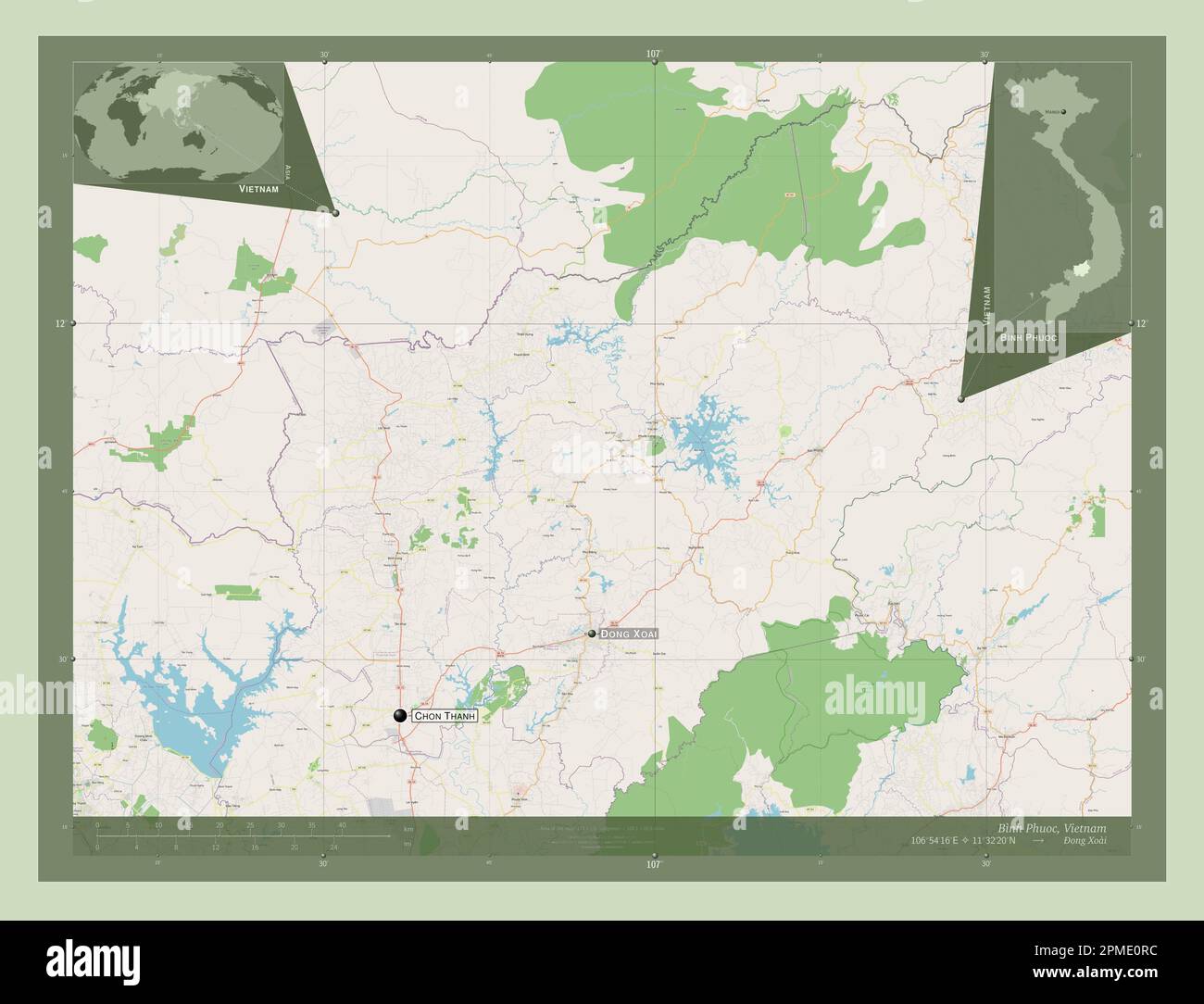 Binh Phuoc, province of Vietnam. Open Street Map. Locations and names ...