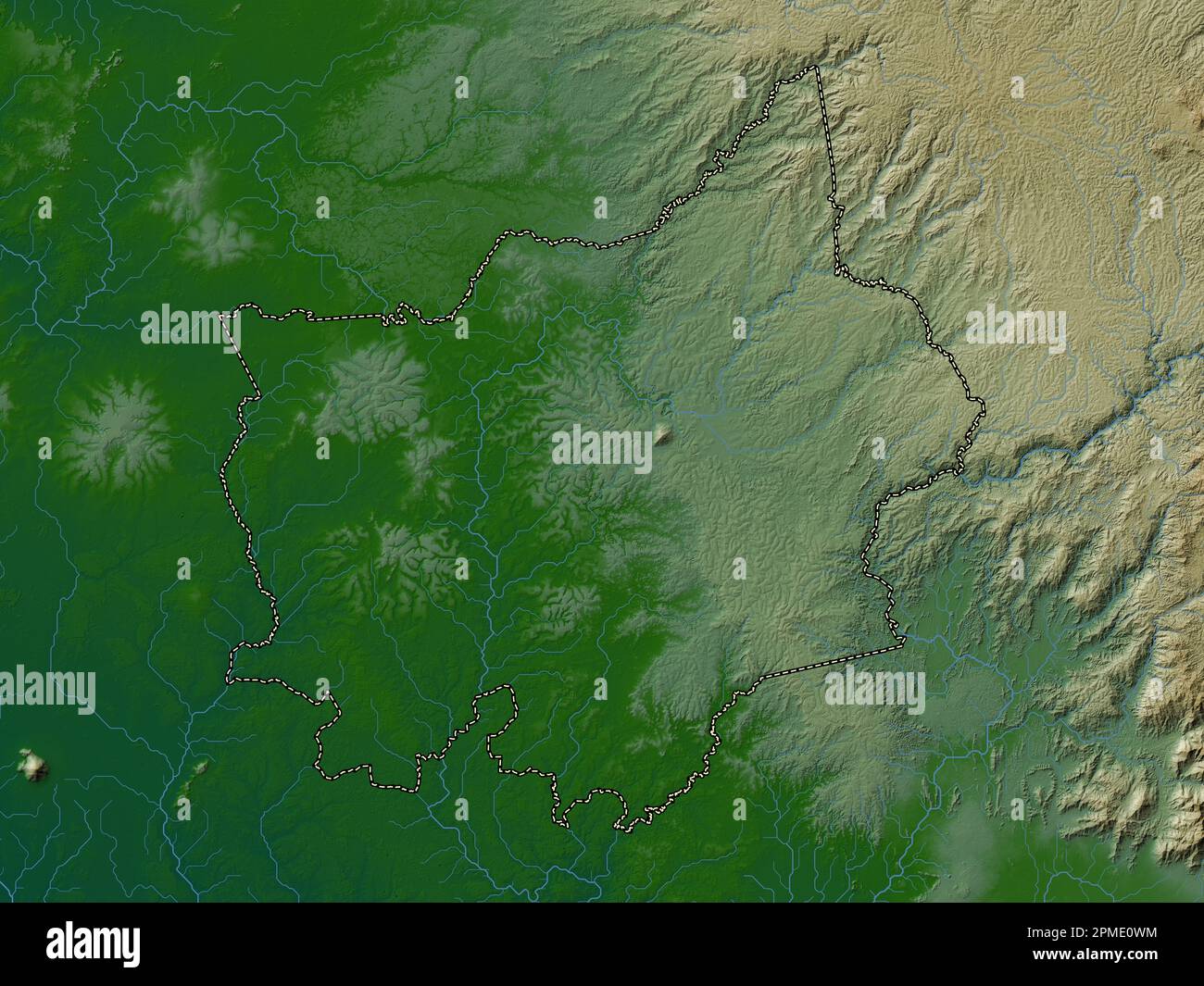 Binh Phuoc, province of Vietnam. Colored elevation map with lakes and ...