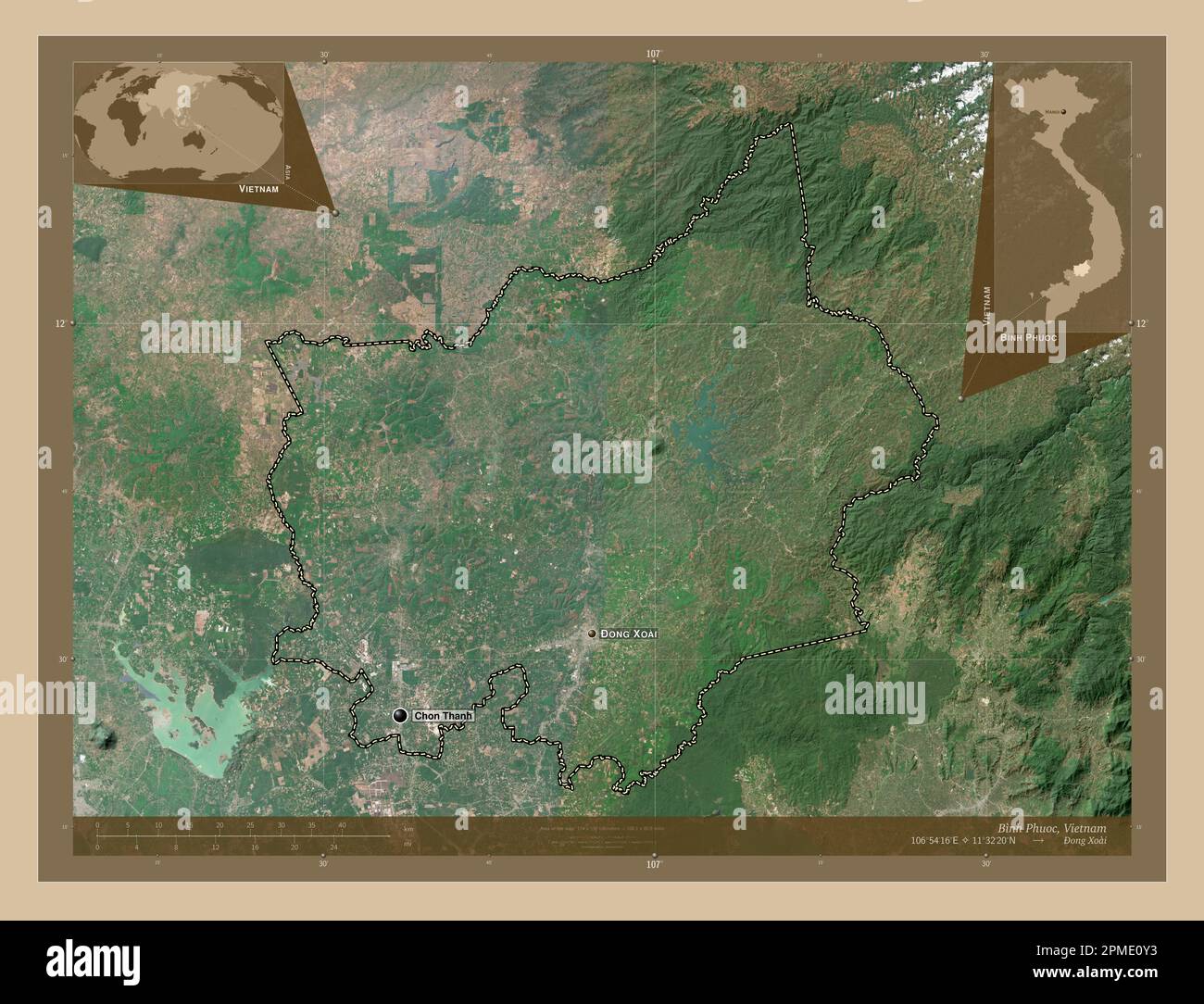 Binh Phuoc, province of Vietnam. Low resolution satellite map ...