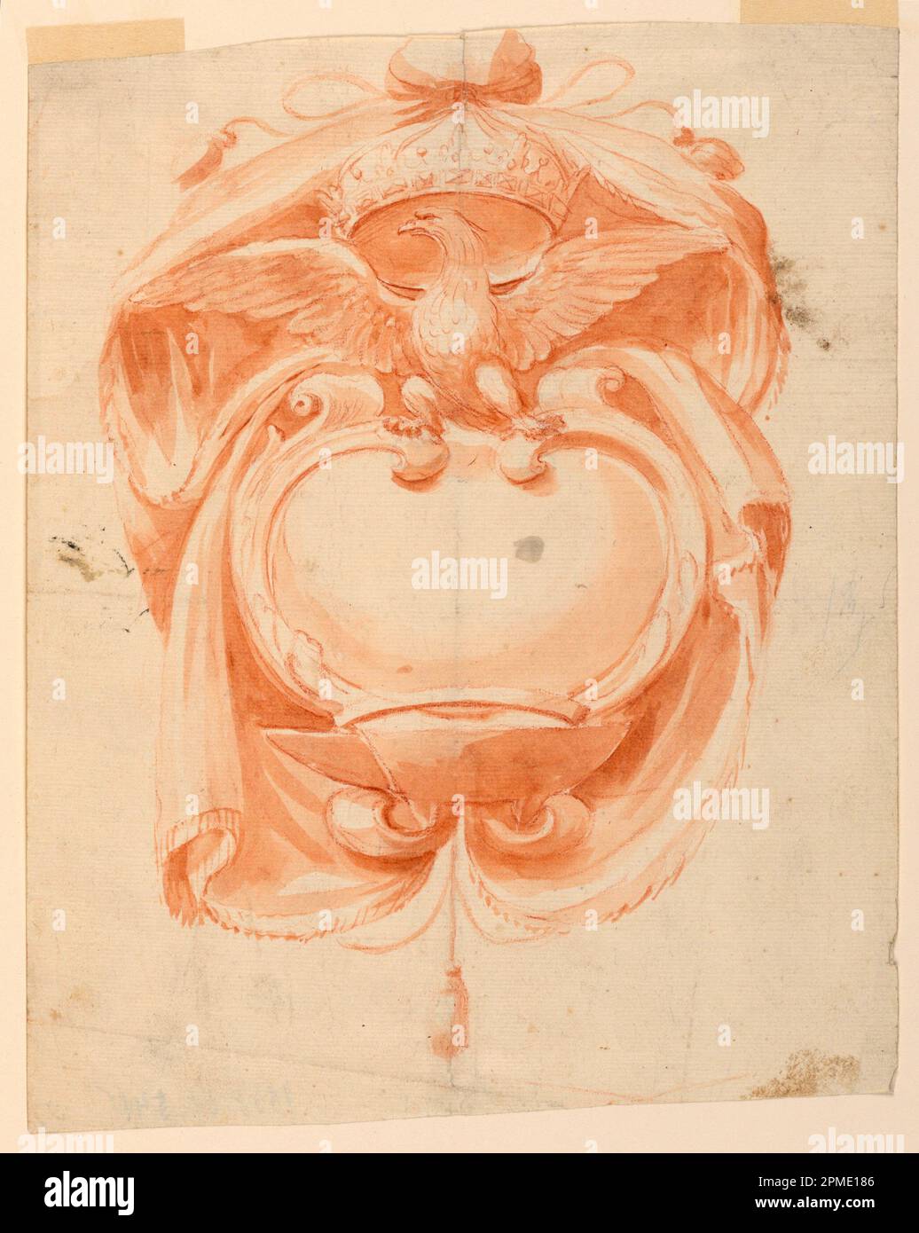 Drawing, Design for a Holy Water Stoup; Italy; red crayon, brush and ...