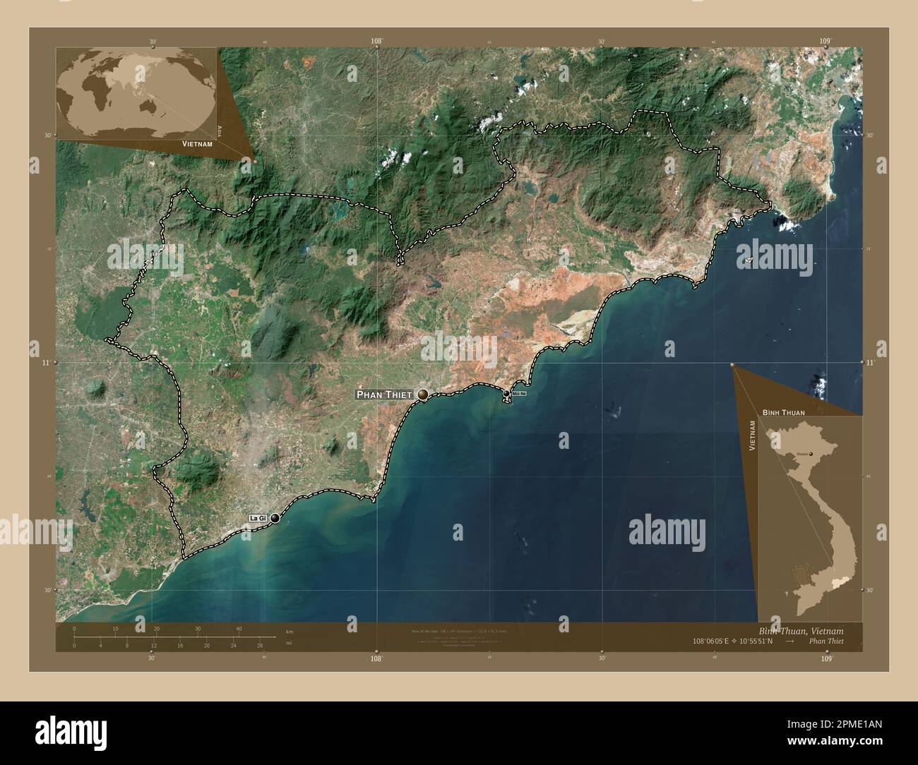 Binh Thuan, province of Vietnam. Low resolution satellite map ...