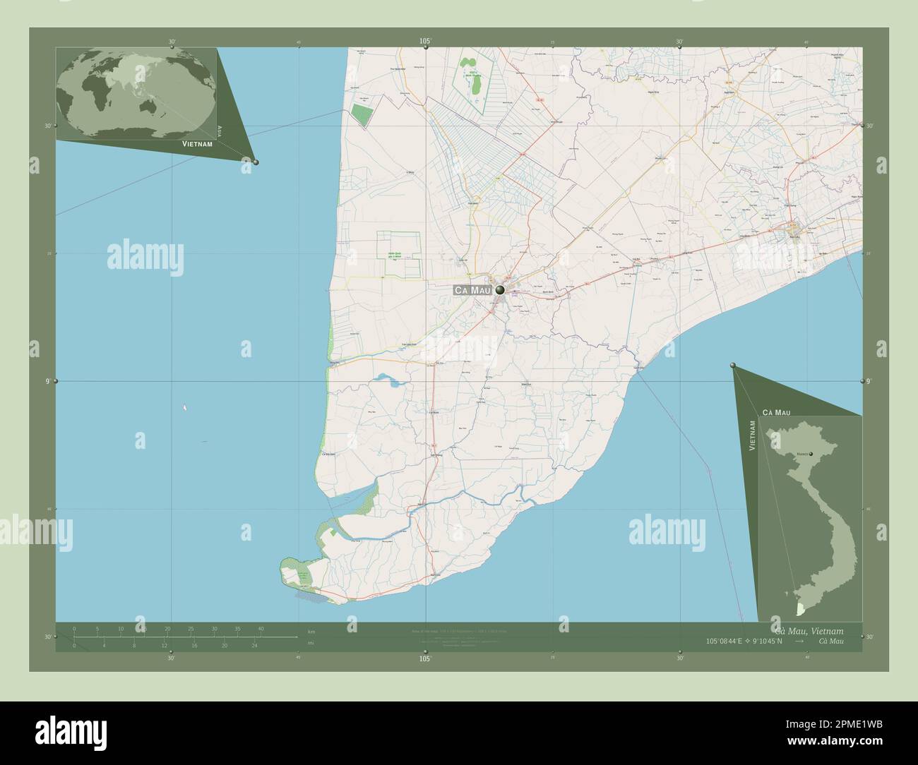 Ca Mau, province of Vietnam. Open Street Map. Locations and names of ...