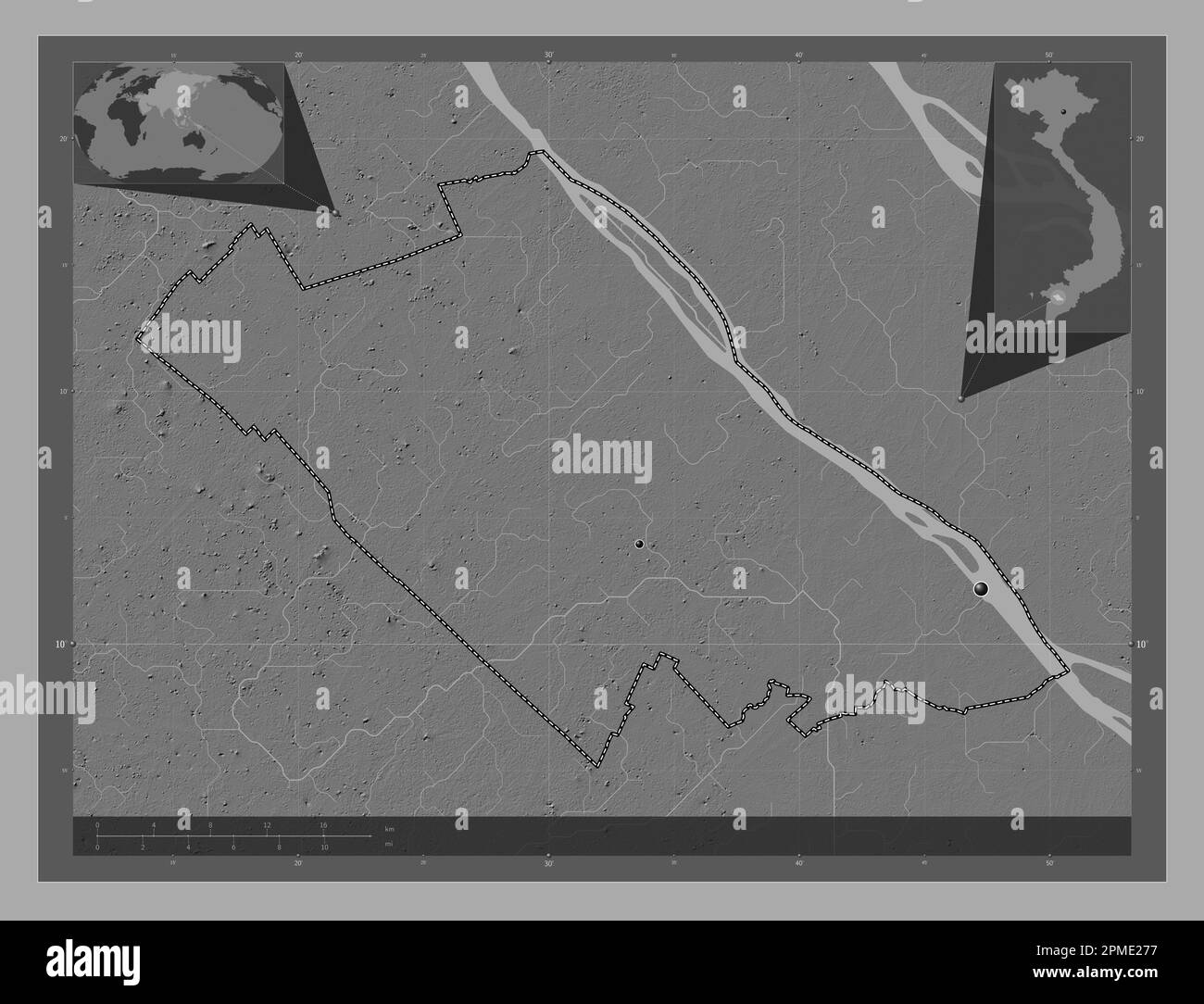 Can Tho, city|municipality|thanh pho of Vietnam. Bilevel elevation map ...