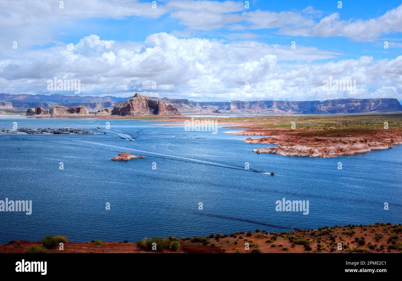 Elevated view Lake Powell and marina in the Arizona Desert Stock Photo ...
