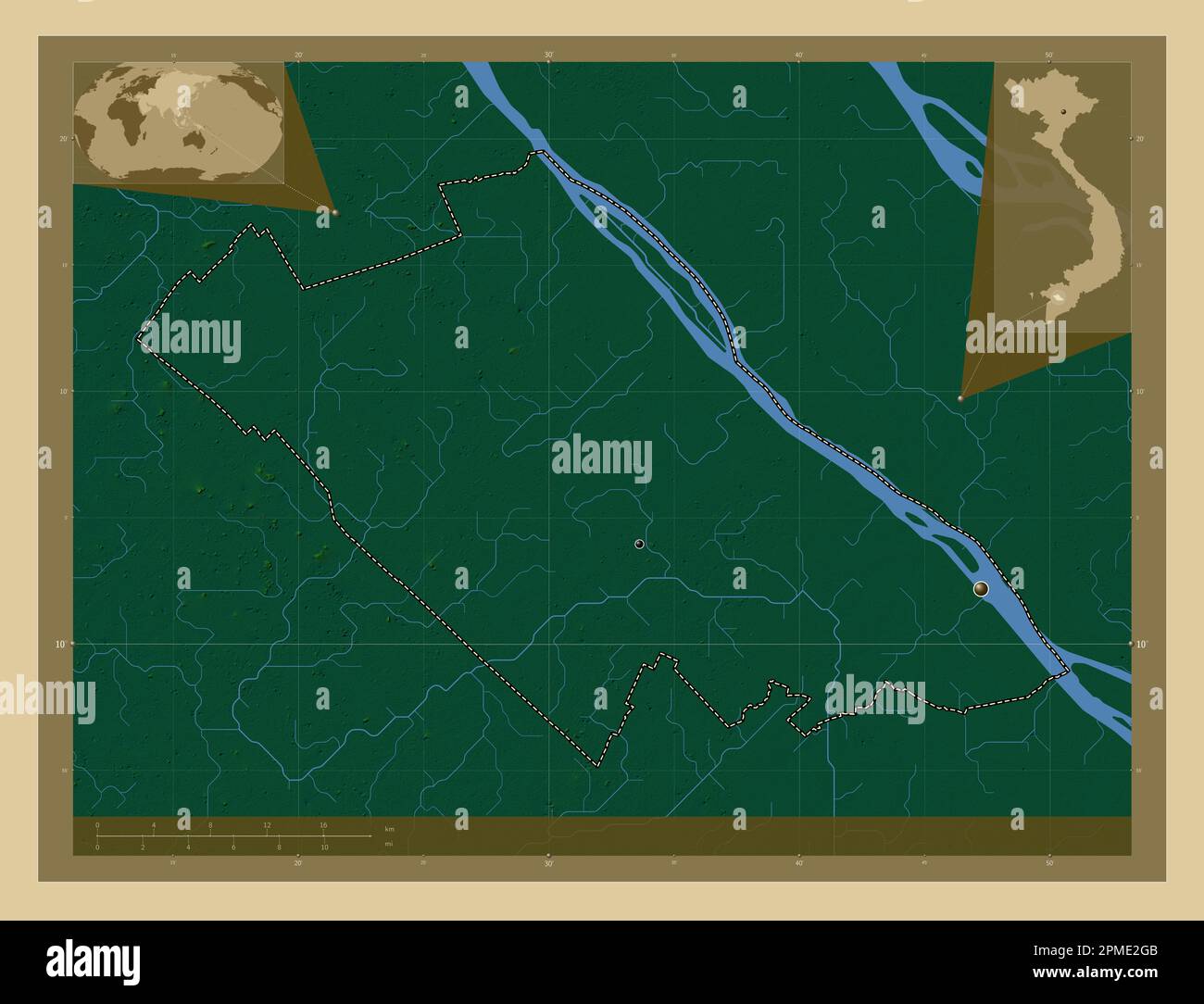 Can Tho, city|municipality|thanh pho of Vietnam. Colored elevation map ...