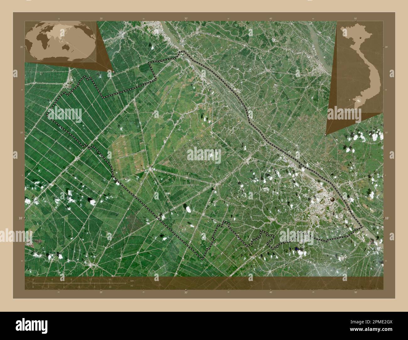 Can Tho, city|municipality|thanh pho of Vietnam. Low resolution satellite map. Corner auxiliary ...