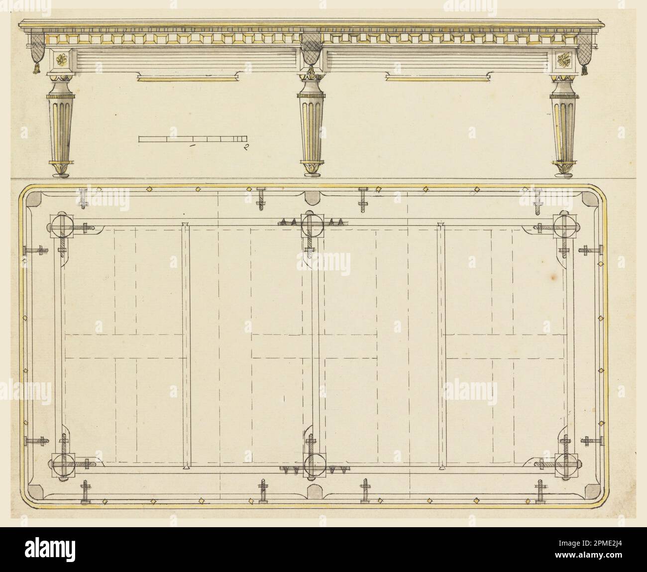 Drawing, Design for a Billiard Table; Germany; pen and black ink, brush ...