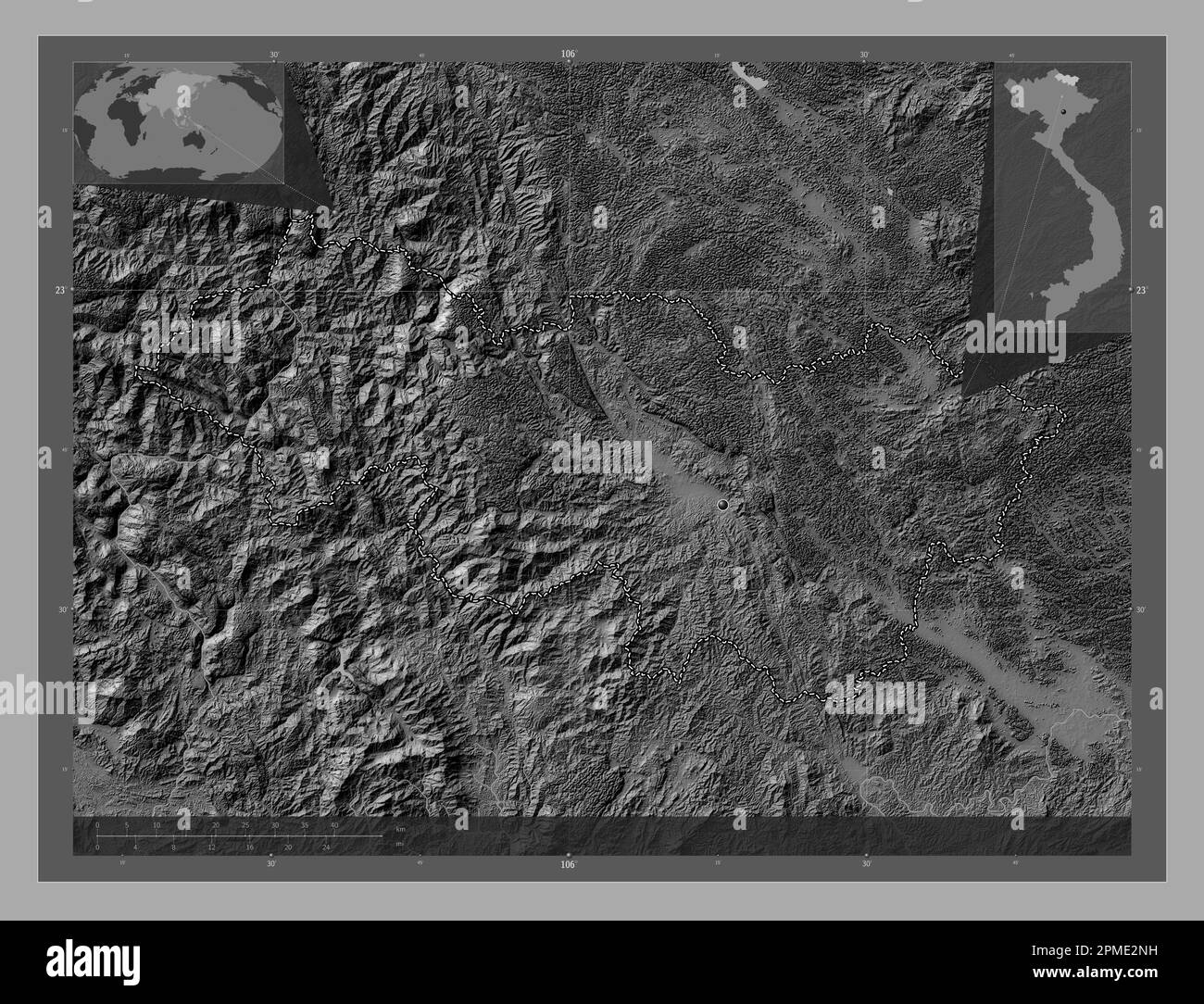 Cao Bang, province of Vietnam. Bilevel elevation map with lakes and ...
