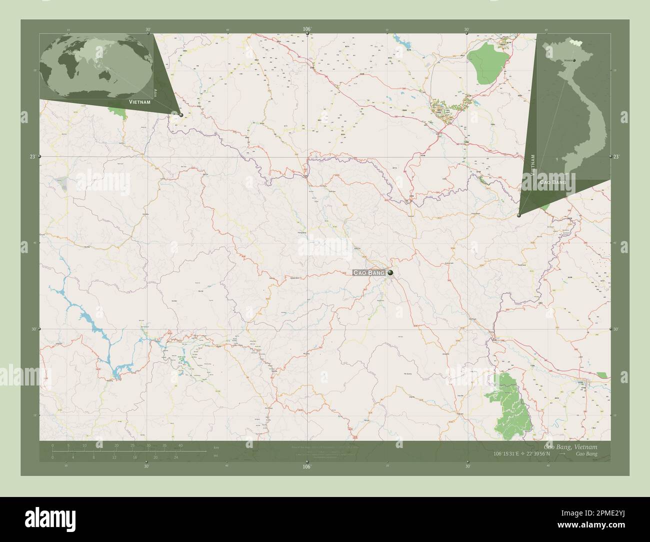 Cao Bang, province of Vietnam. Open Street Map. Locations and names of ...