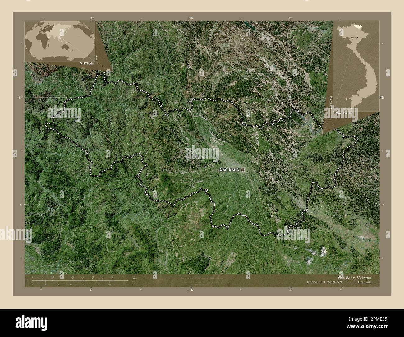 Cao Bang, province of Vietnam. High resolution satellite map. Locations ...