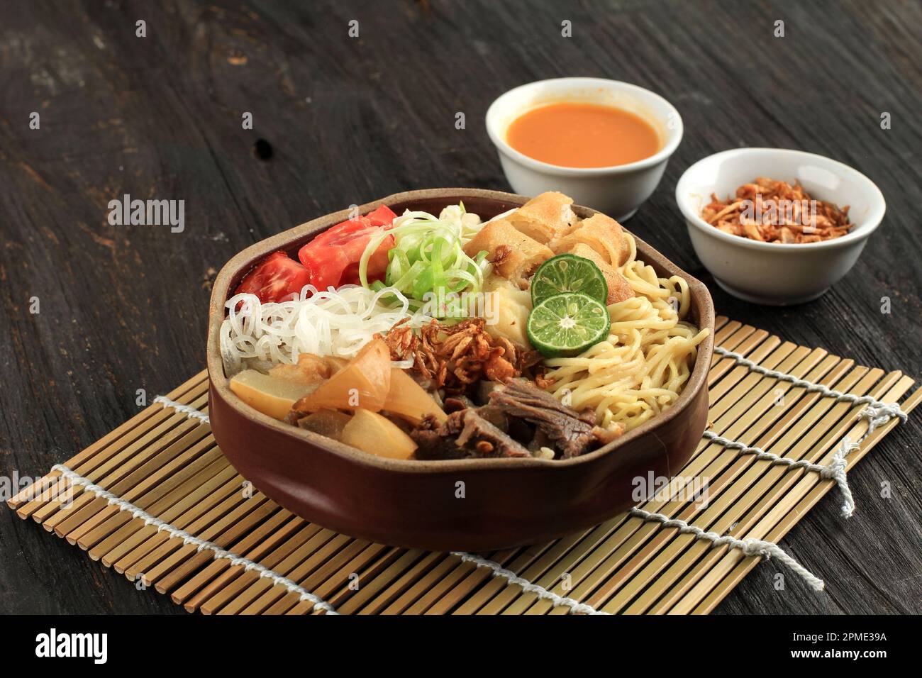 Soto Mie Bogor. Traditional Sundanese Beef Noodle Soup with Spring Roll ...