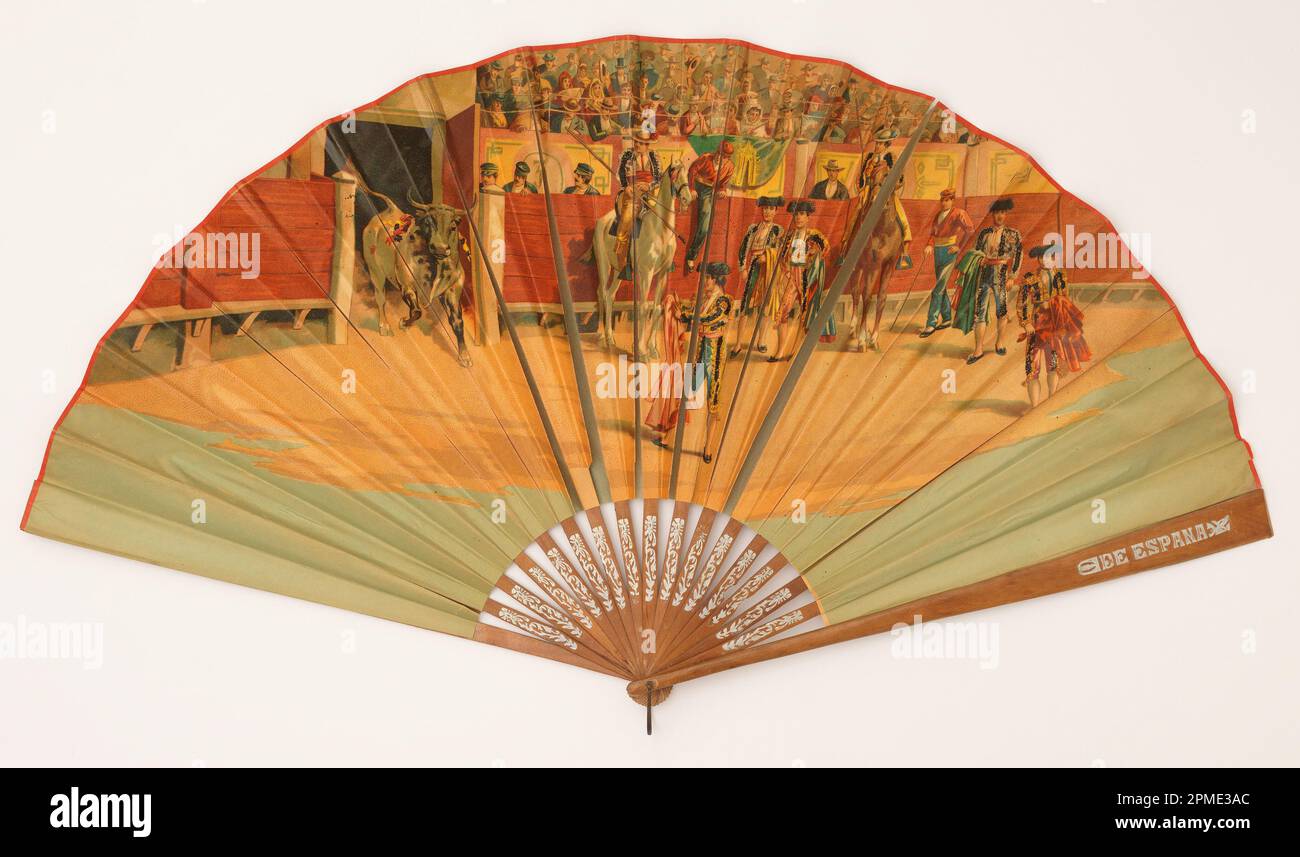 Pleated Fan (Spain); paper leaf with chromolithograph, wood sticks ...
