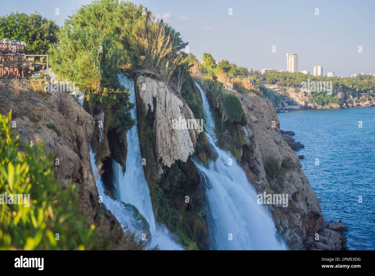 Lower Duden Falls drop off a rocky cliff falling from about 40 m into ...