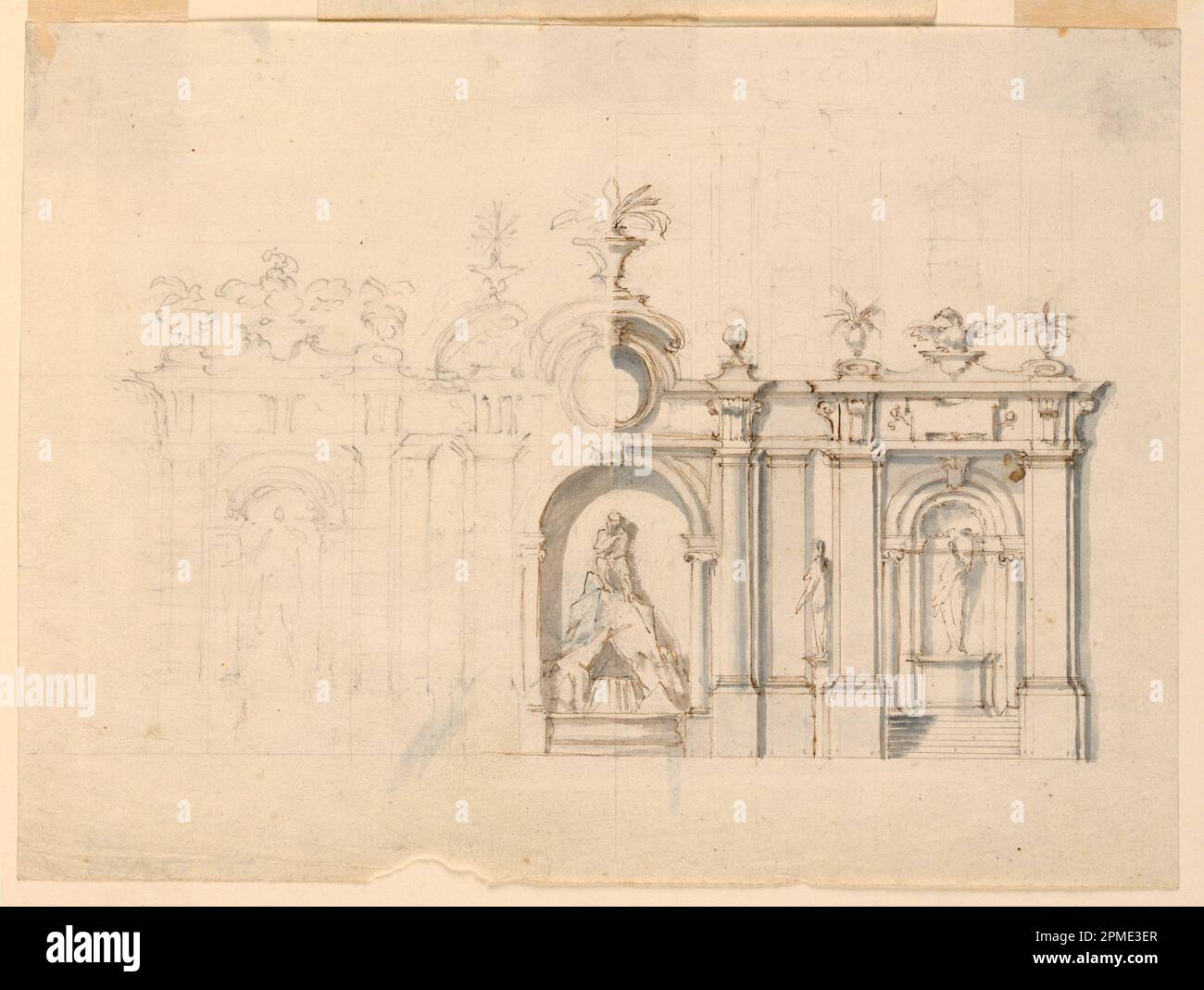 Drawing, Colonnade with Fountain; Attributed to Carlo Marchionni ...