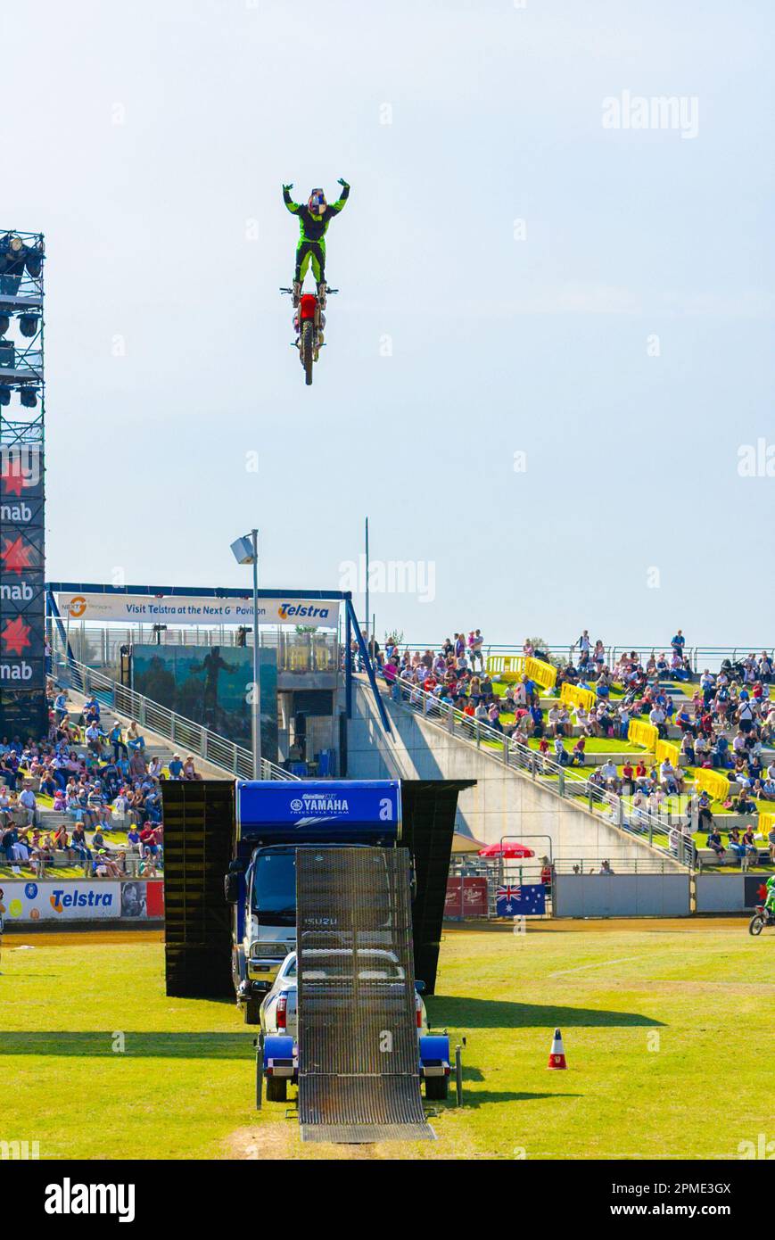 Motorcycle stunt riding at the 2007 Royal Easter Show in Sydney ...