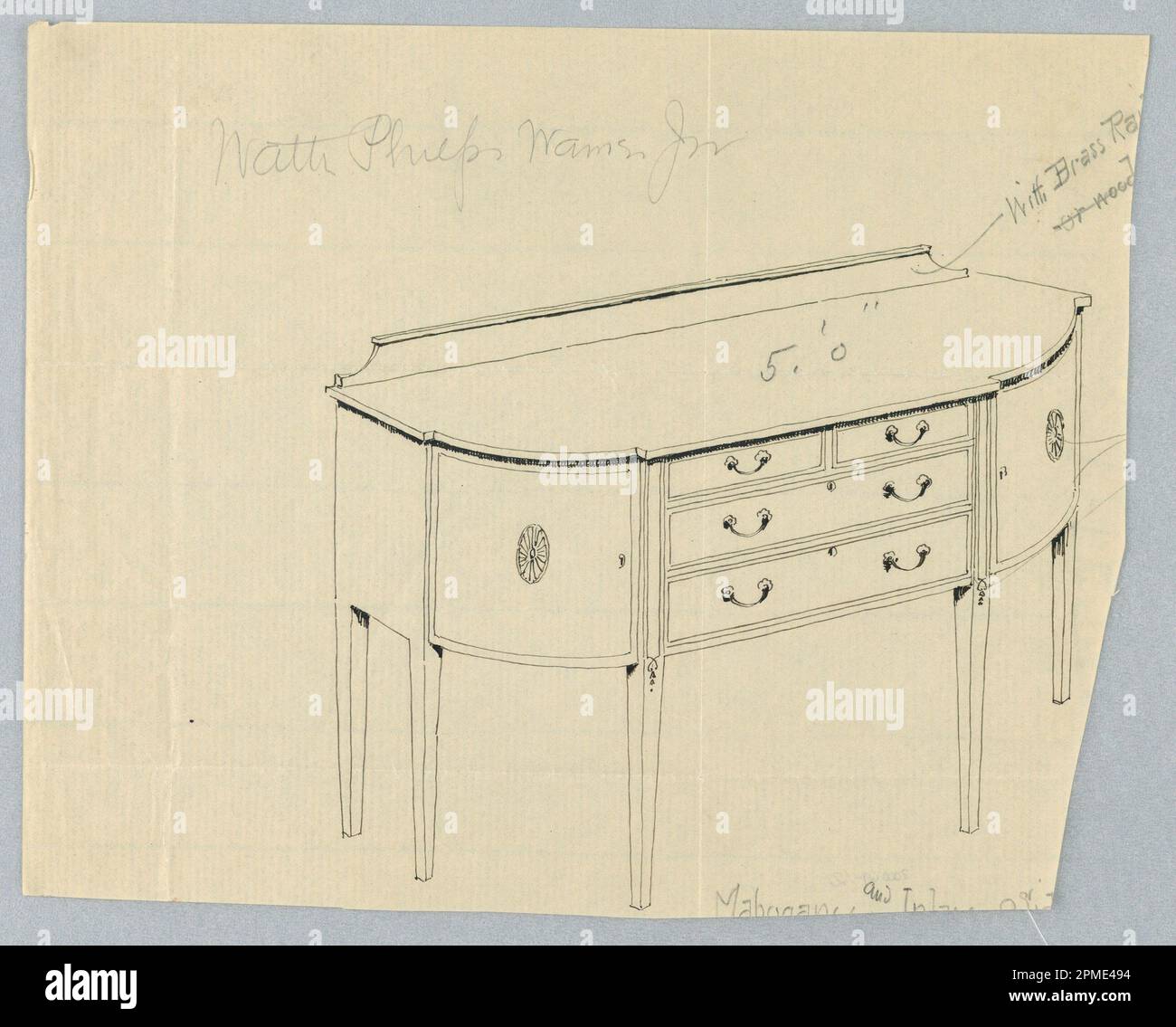 Drawing, Design for Sideboard with Six Legs and Four Central Drawers ...
