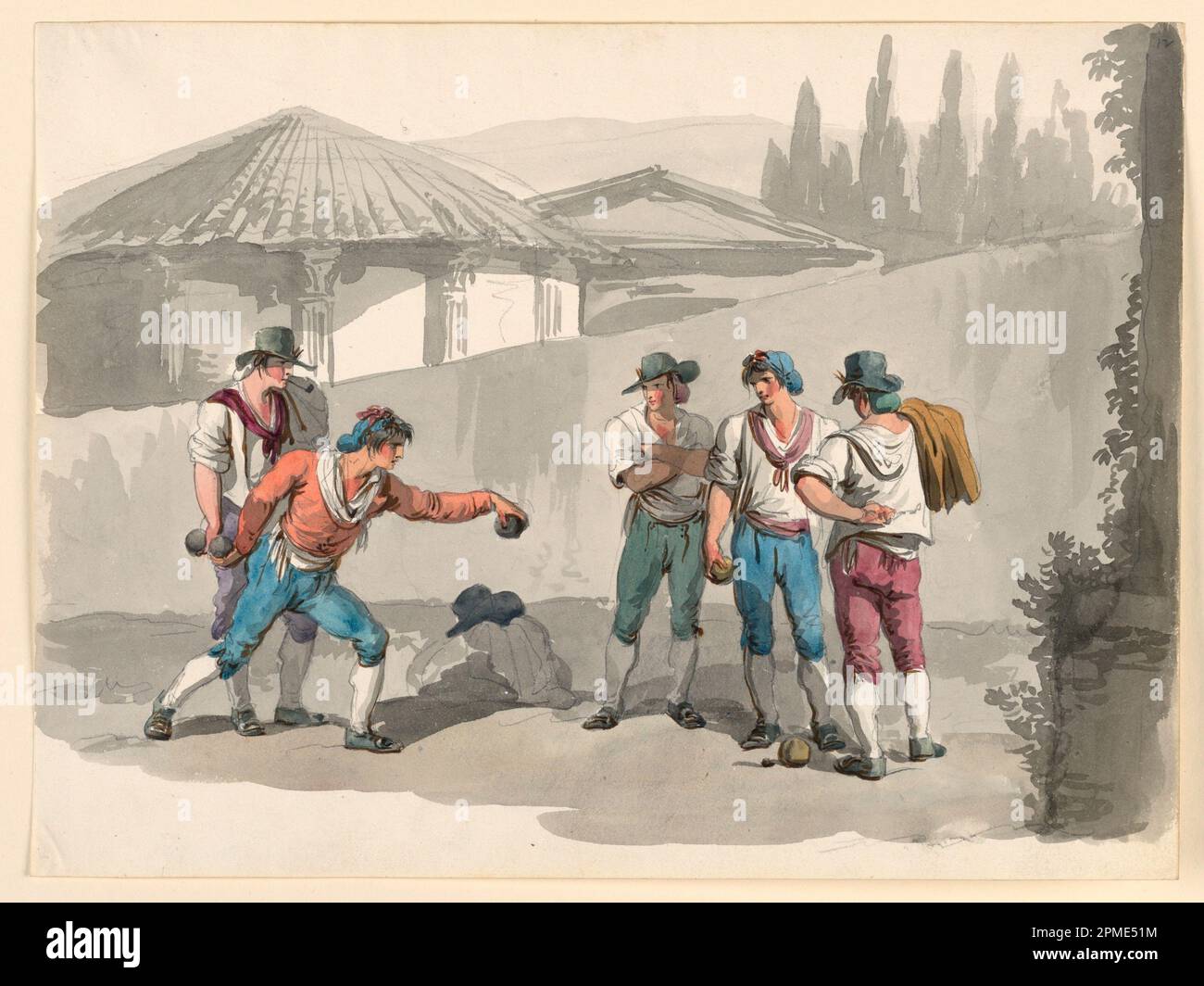 Drawing, The Boccia Game; Bartolomeo Pinelli (Roman, 1781 - 1835 ...