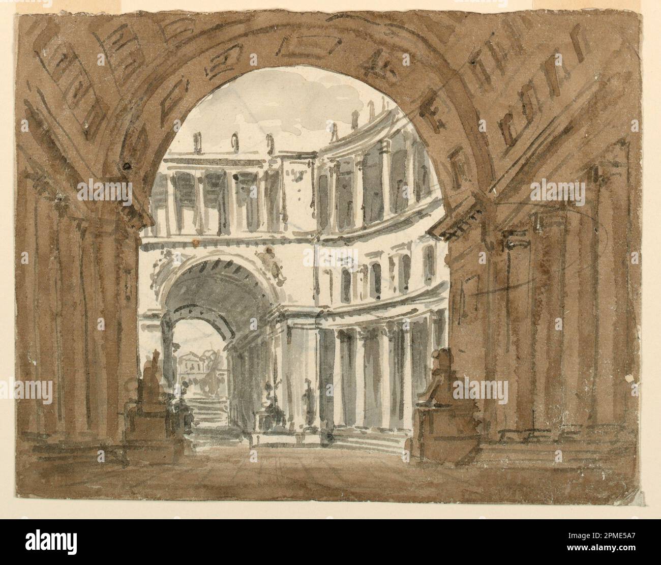 Drawing, Stage Design, Palace Court; Italy; brush and bistre and sepia ...