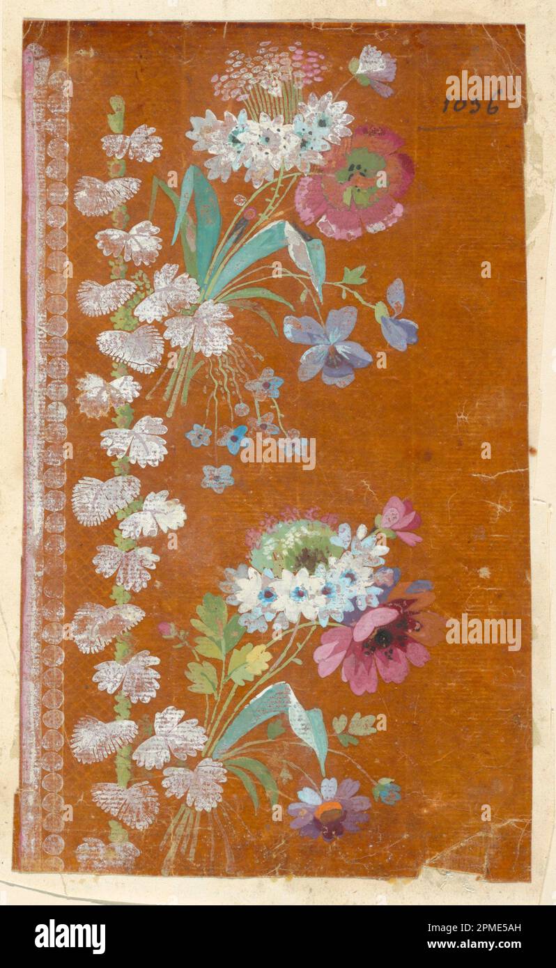 Drawing, Project for an embroidered vertical border; France; incised ...