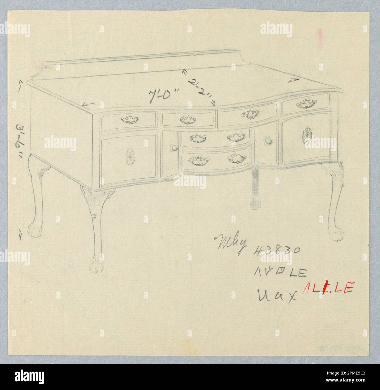 Drawing, Design for Sideboard with Serpentine Front and Ball and Claw ...