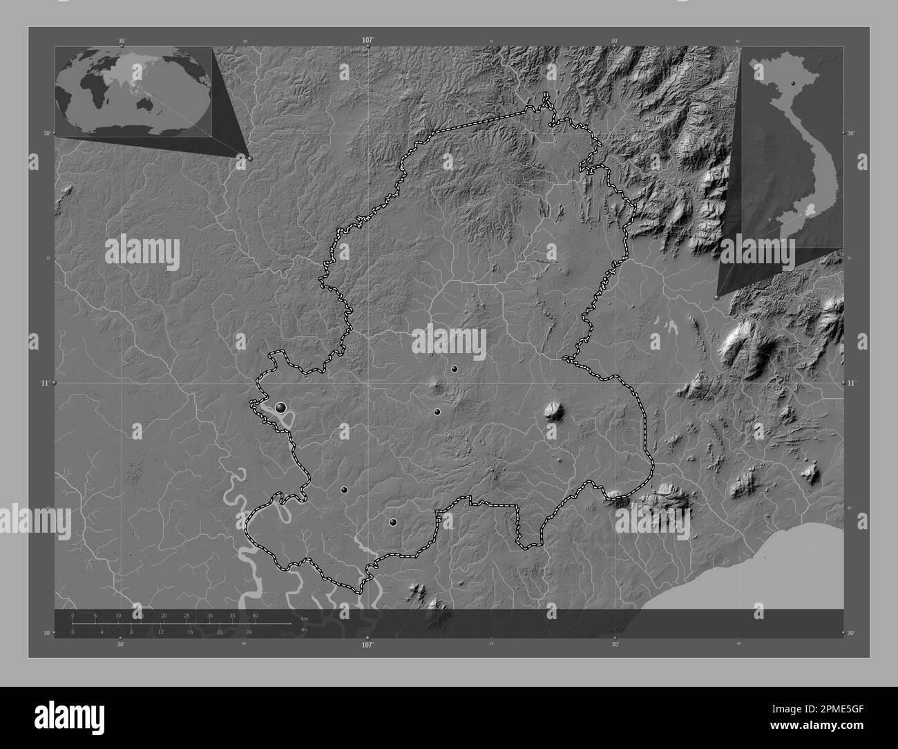 ong Nai, province of Vietnam. Bilevel elevation map with lakes and ...
