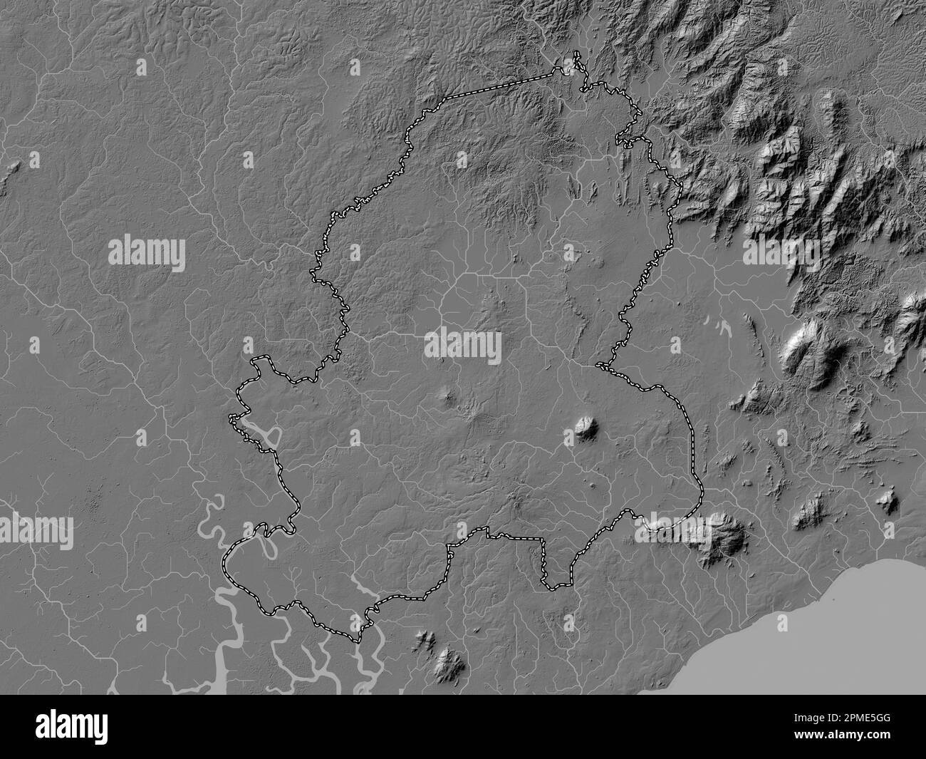 ong Nai, province of Vietnam. Bilevel elevation map with lakes and ...