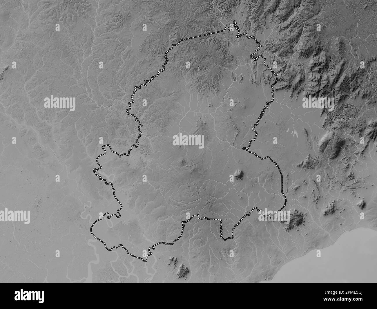 ong Nai, province of Vietnam. Grayscale elevation map with lakes and ...