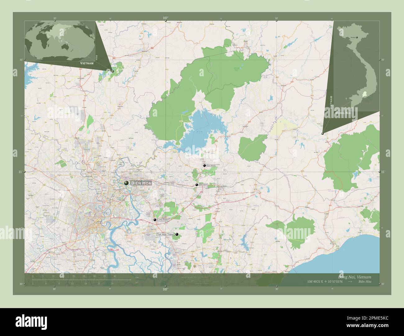 ong Nai, province of Vietnam. Open Street Map. Locations and names of ...
