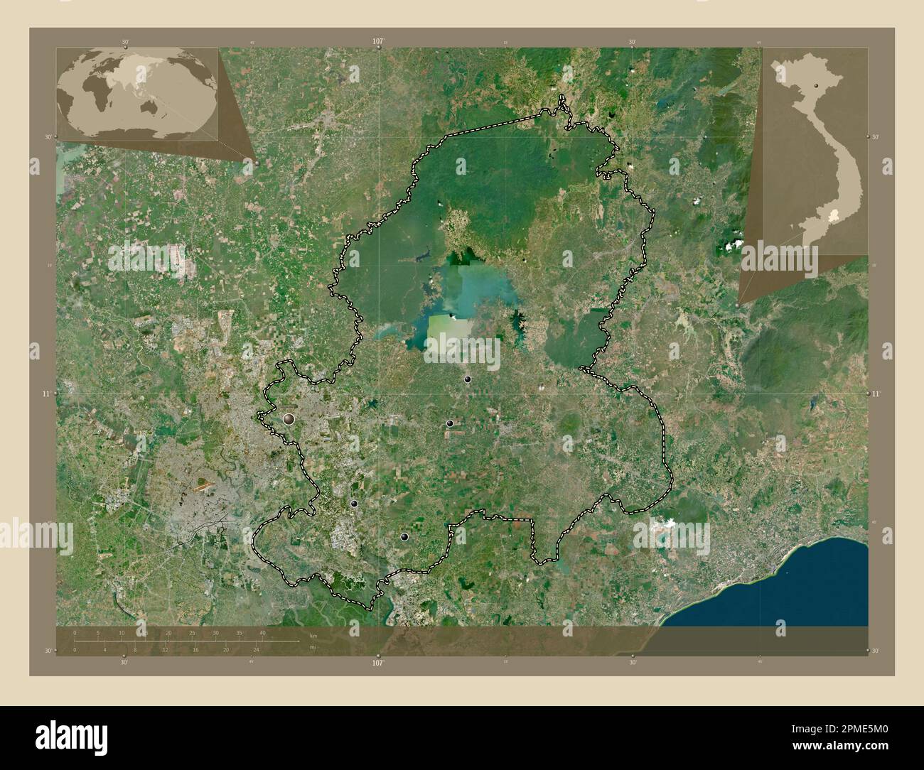 ong Nai, province of Vietnam. High resolution satellite map. Locations ...