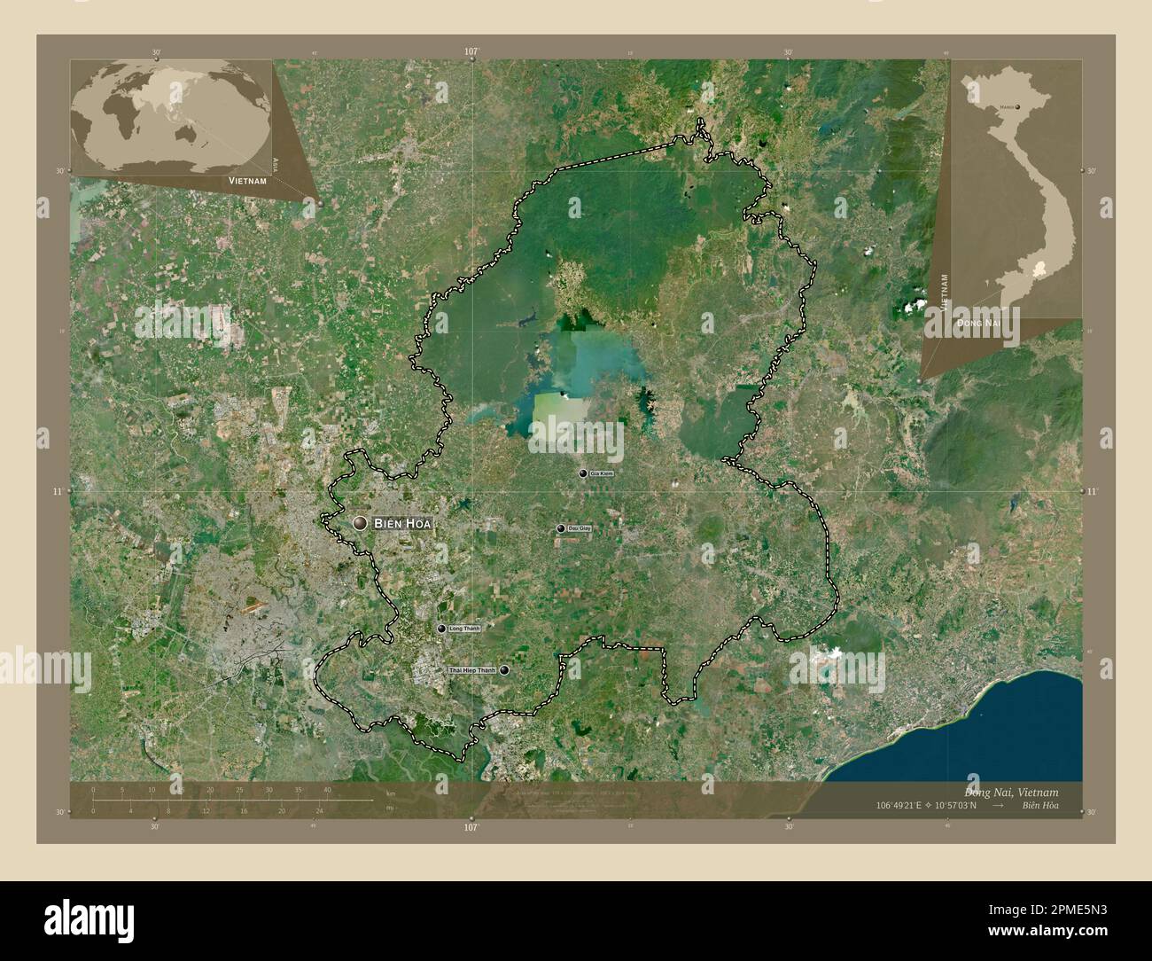 ong Nai, province of Vietnam. High resolution satellite map. Locations ...