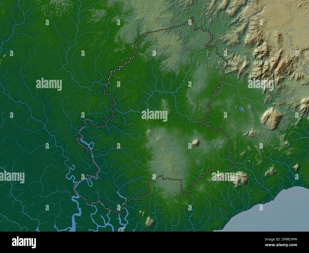 ong Nai, province of Vietnam. Colored elevation map with lakes and ...