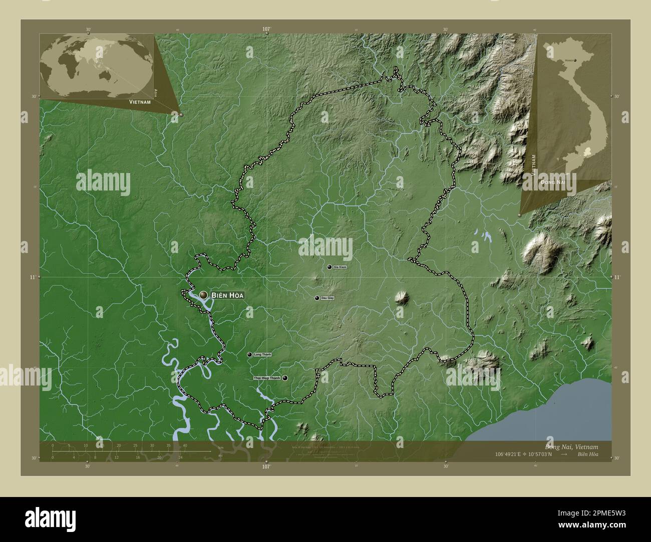 ong Nai, province of Vietnam. Elevation map colored in wiki style with ...