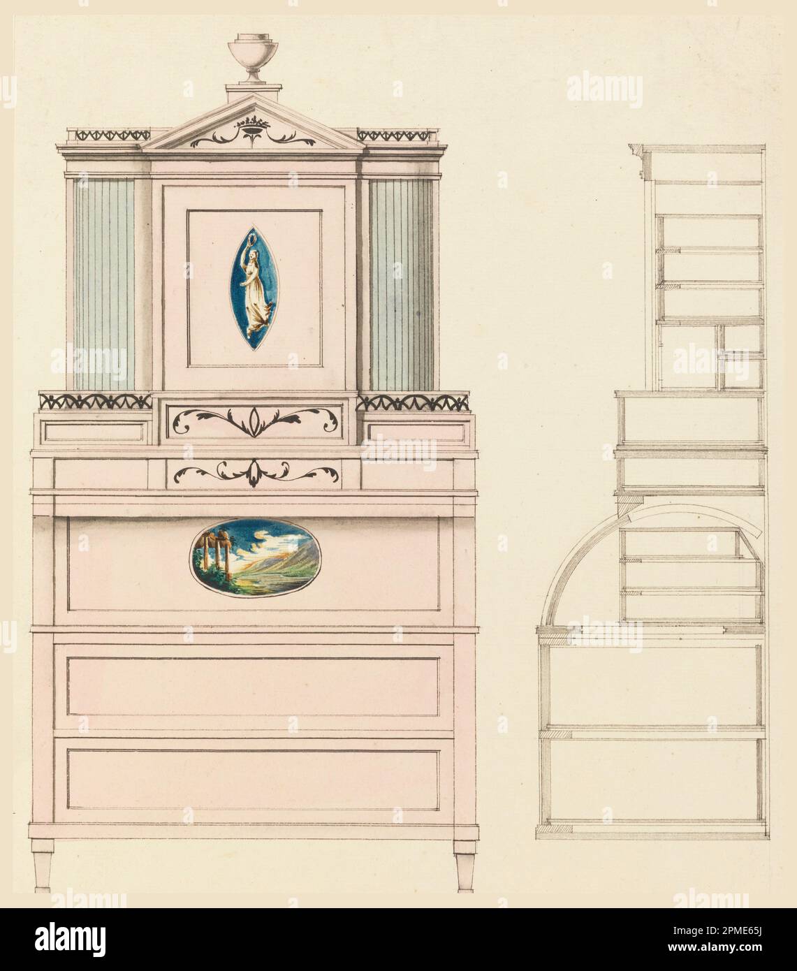 Drawing, Design for Secretary Desk; Germany; graphite, pen and black ...